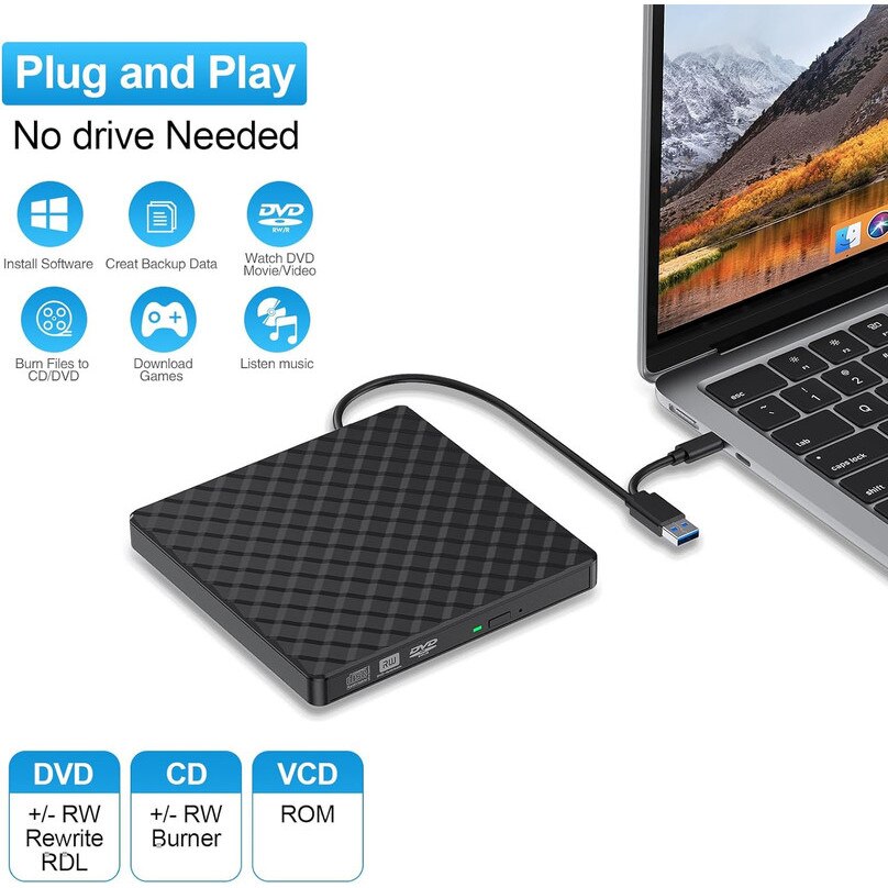 Unitate CD DVD externa, USB 3.0/USB 3.0, 8MB, Negru - eMAG.ro