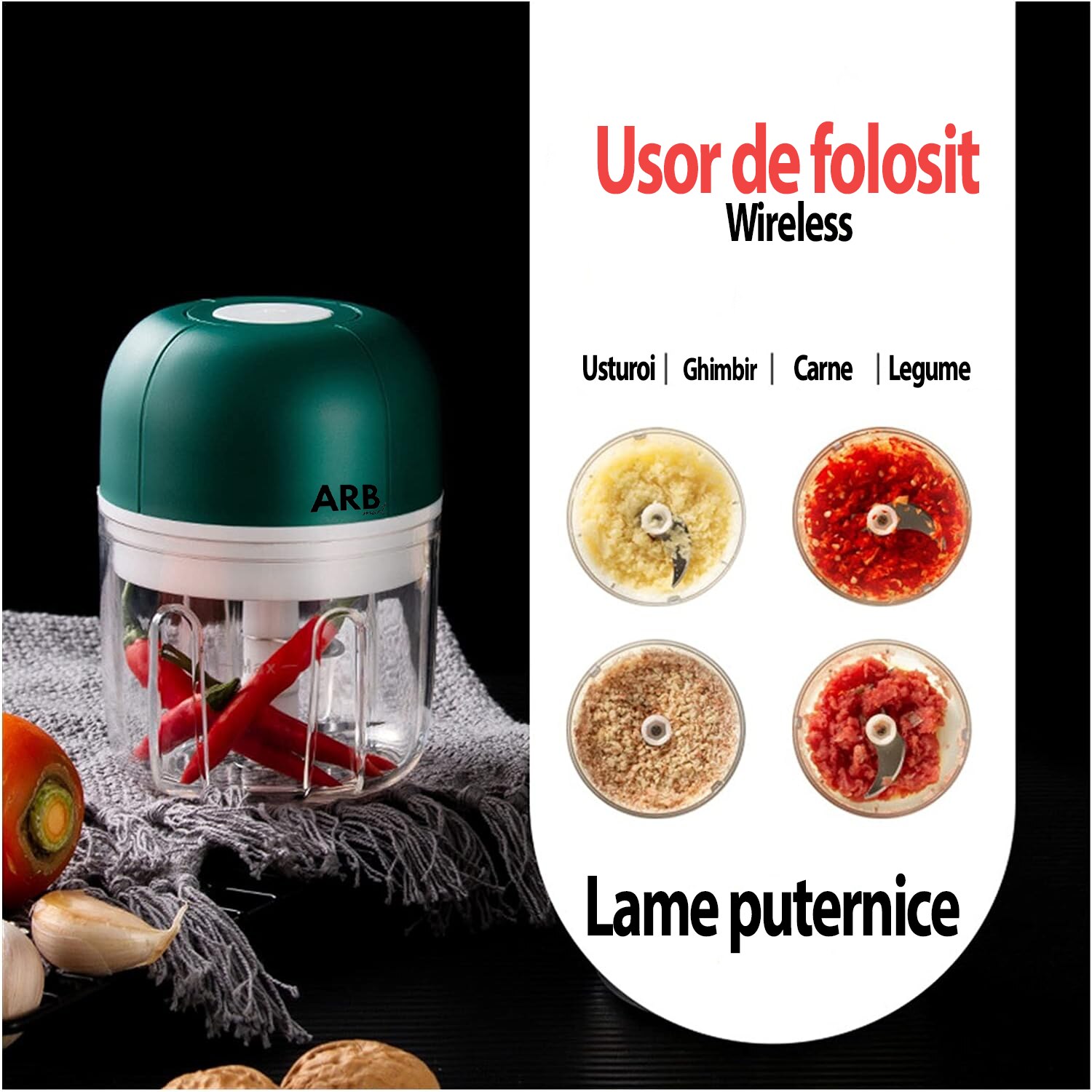 Mini tocator electric ARBmart®, pentru orice tip de aliment, lame ...