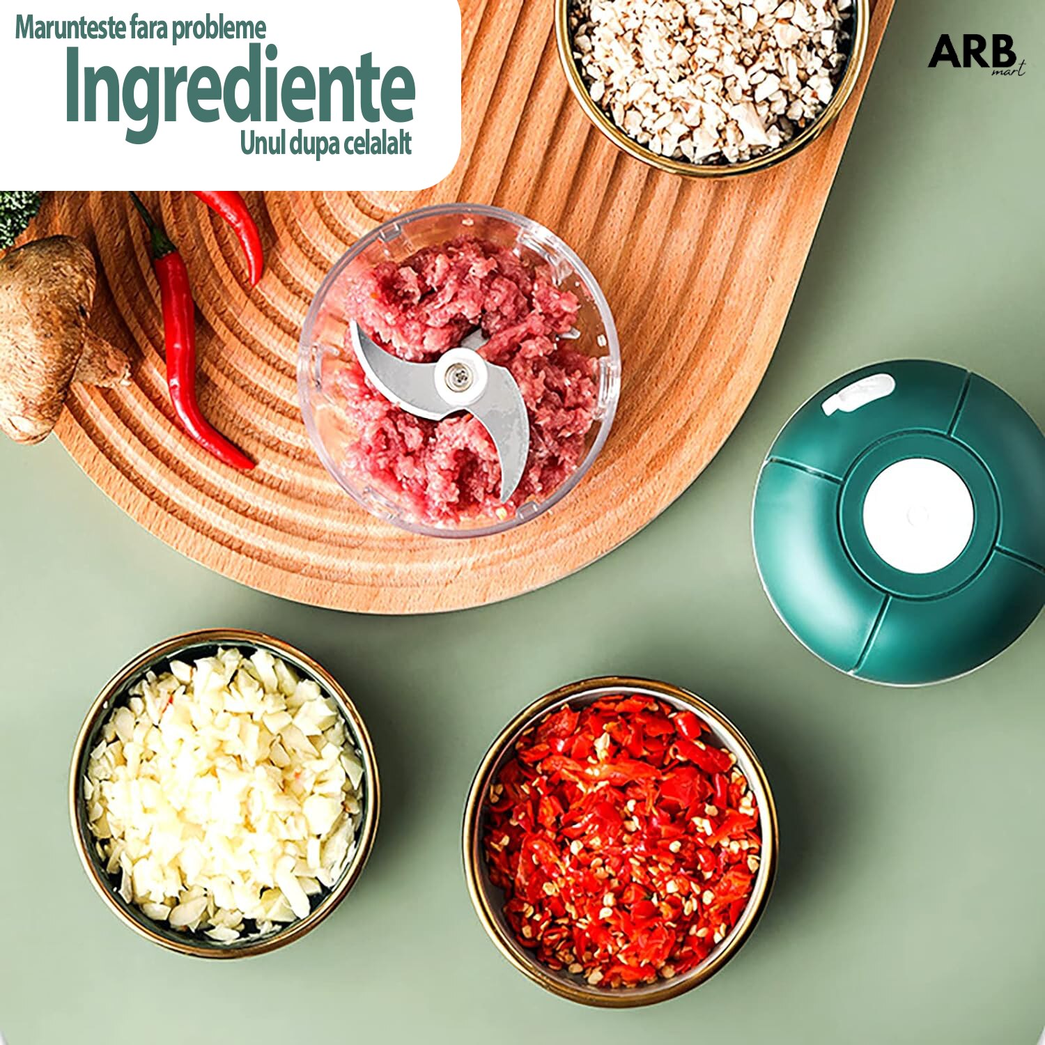 Mini tocator electric ARBmart®, pentru orice tip de aliment, lame ...