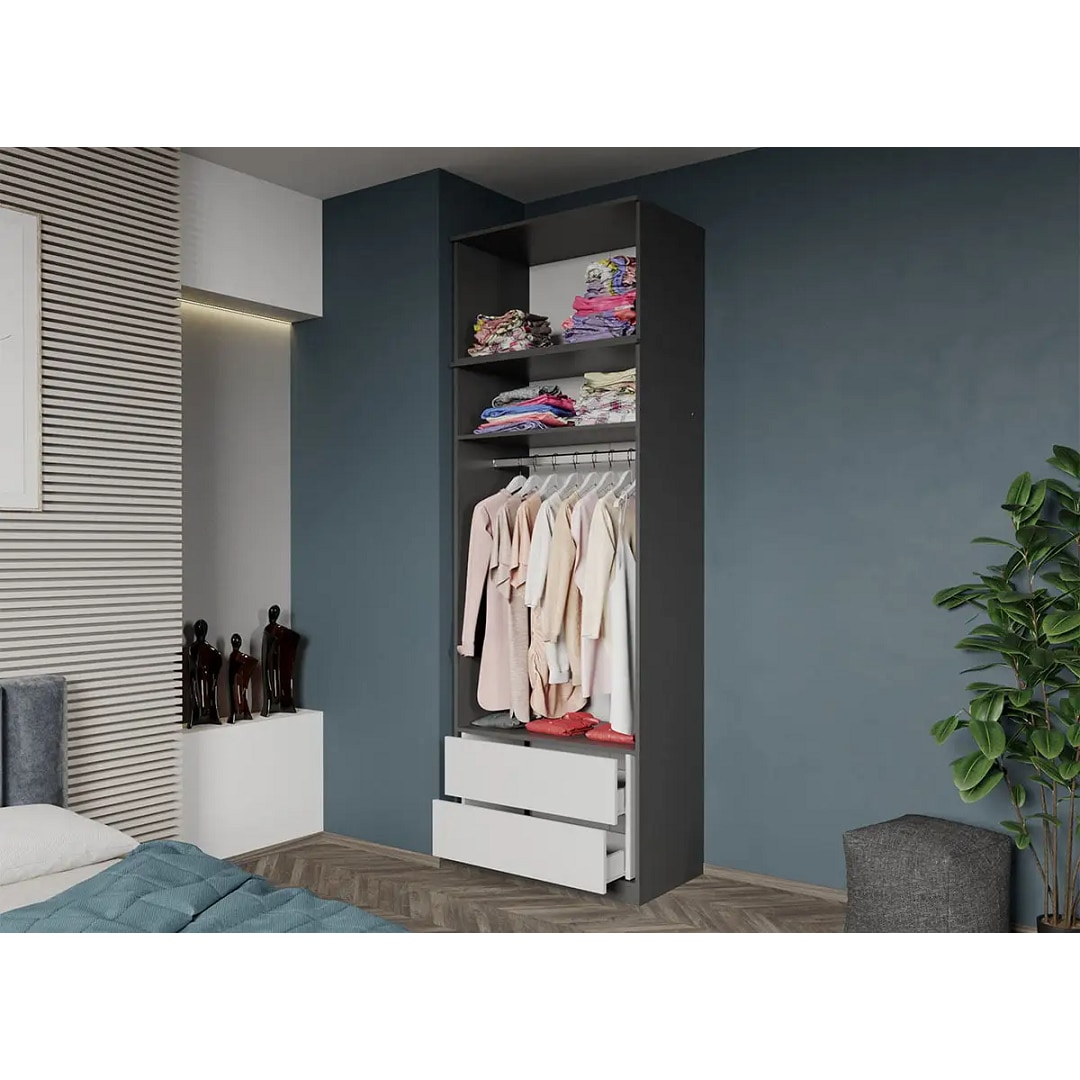 Dulap dormitor, Gri cu oglinda si suprapozabil – Dallas, 83 × 48 × 240 ...