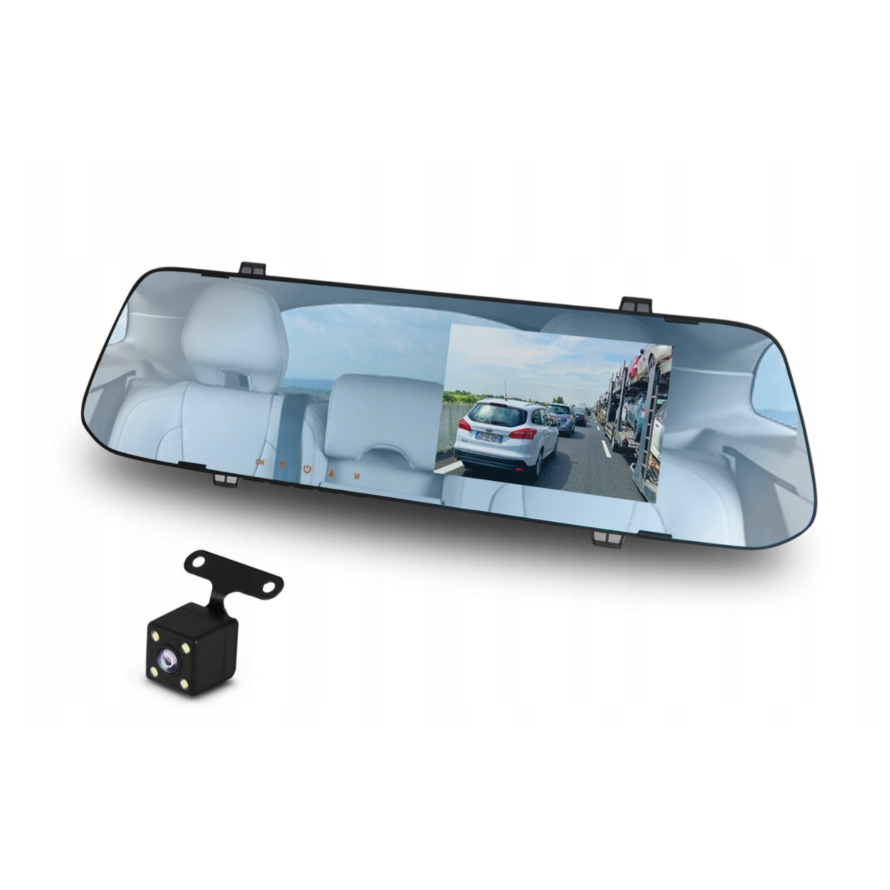 Set Oglinda retrovizoare cu camera frontala HD 1080p si camera spate ...