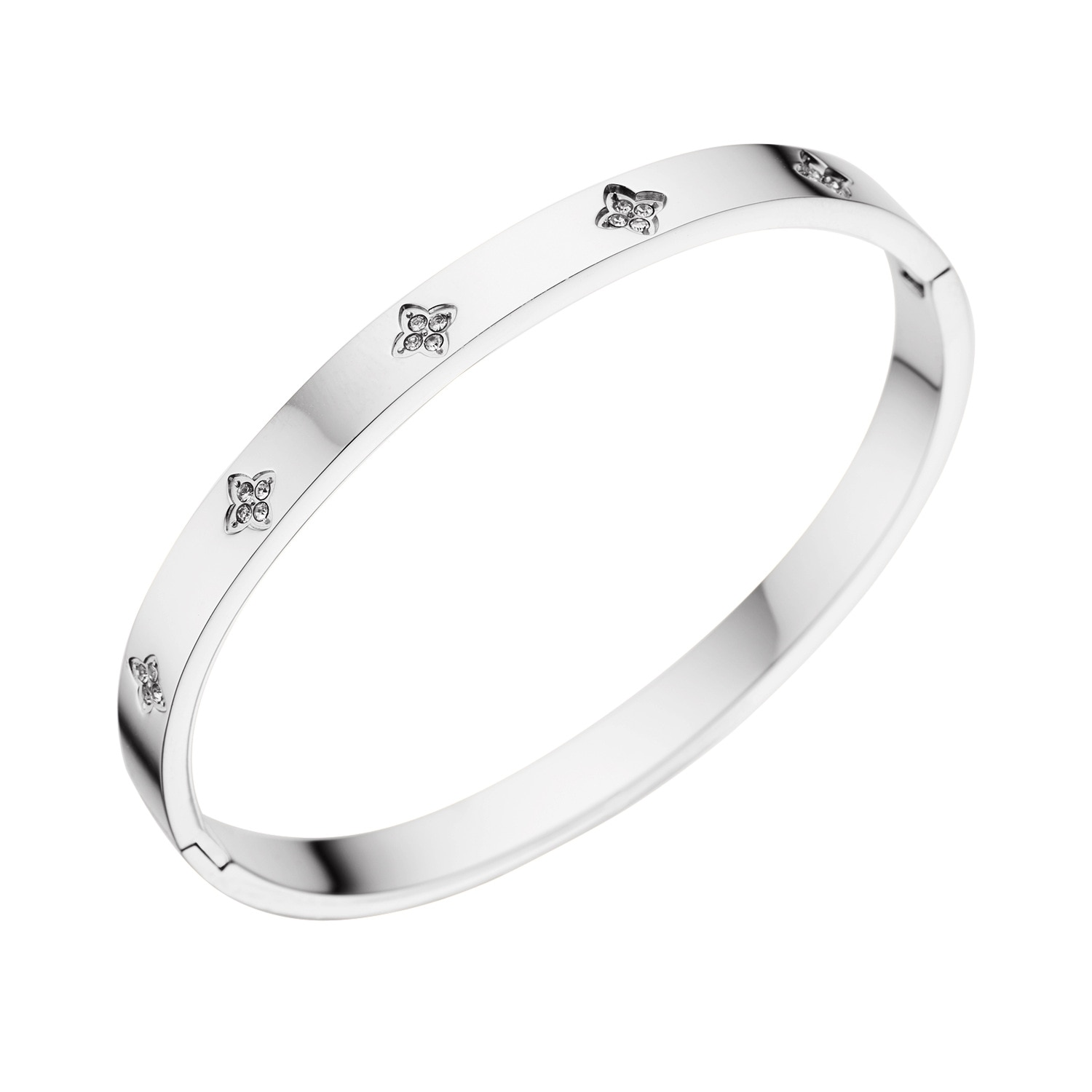 Bratara tip Bangle fixa cu strasuri din pietre zirconiu, model cu ...