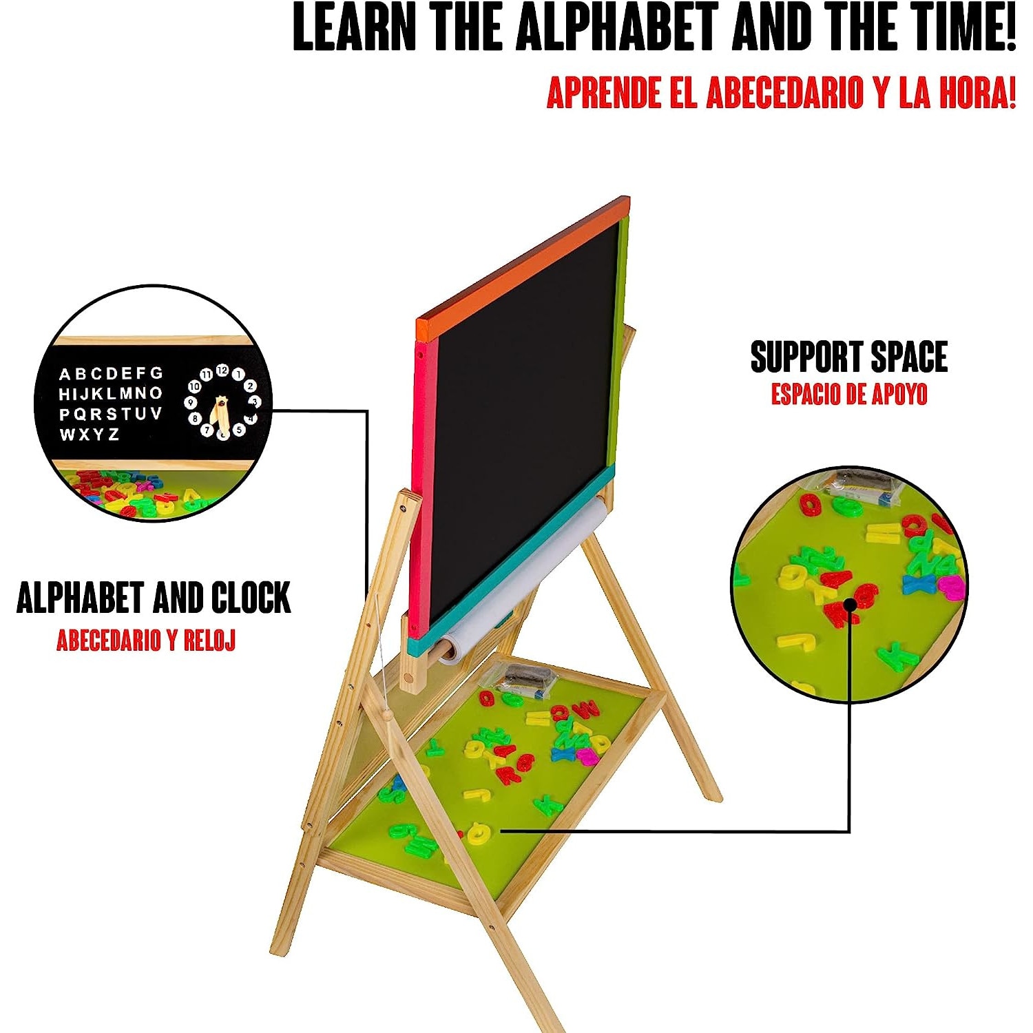 Jucarie Educativa din Lemn 2in1, Include Tabla Magnetica cu Marker si ...
