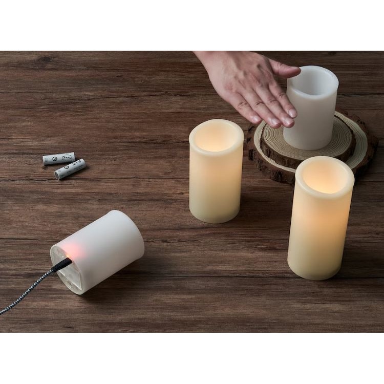 Set lumanari decorative LED tip bloc, 3 buc, alb, interior, necesita ...