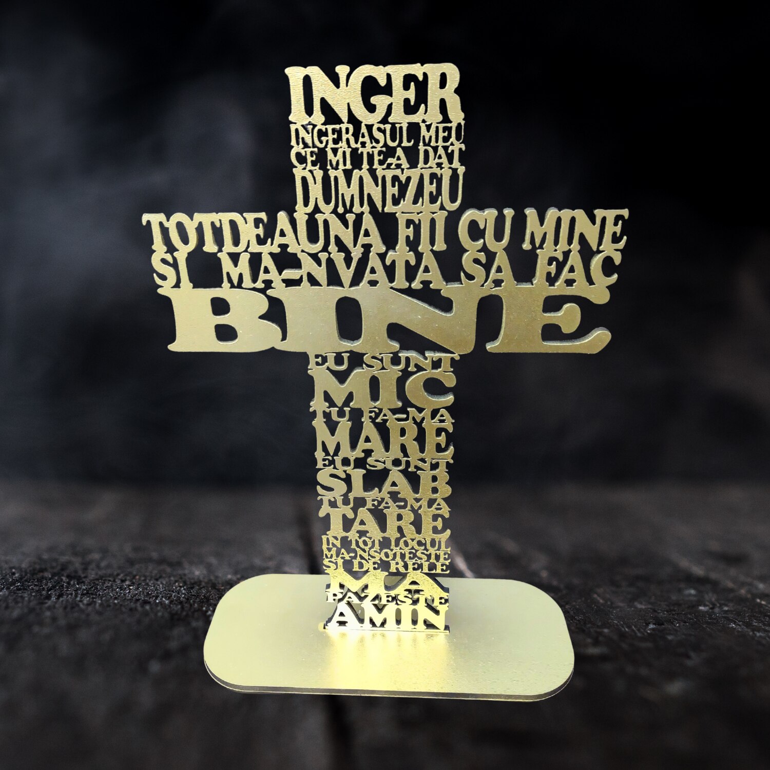 Cruce din lemn cu rugaciunea Inger Ingerasul meu-HDF 4mm, cu suport ...