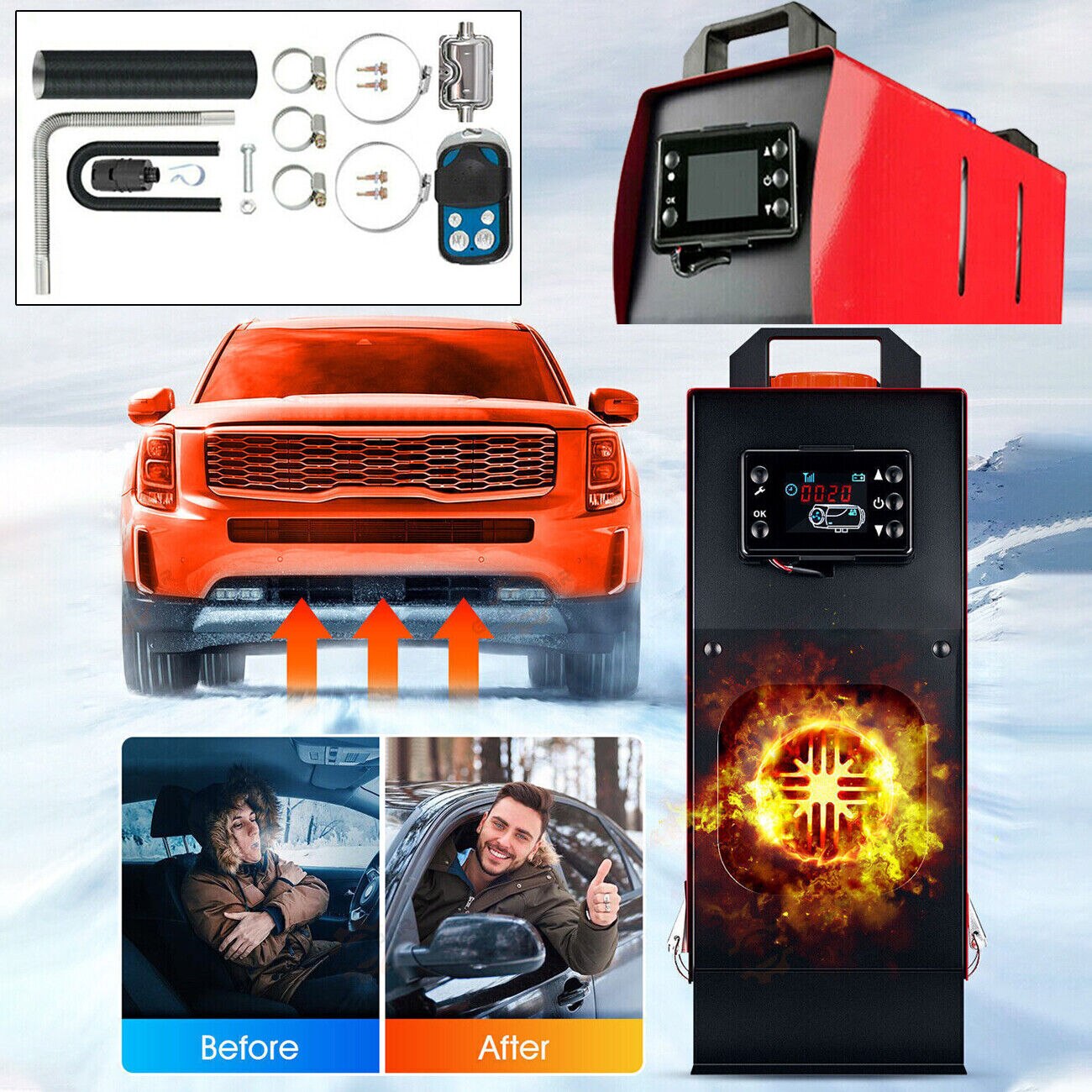 Incalzitor auto, 12V, 5L, 5000W, LCD, diesel, rosu - eMAG.ro