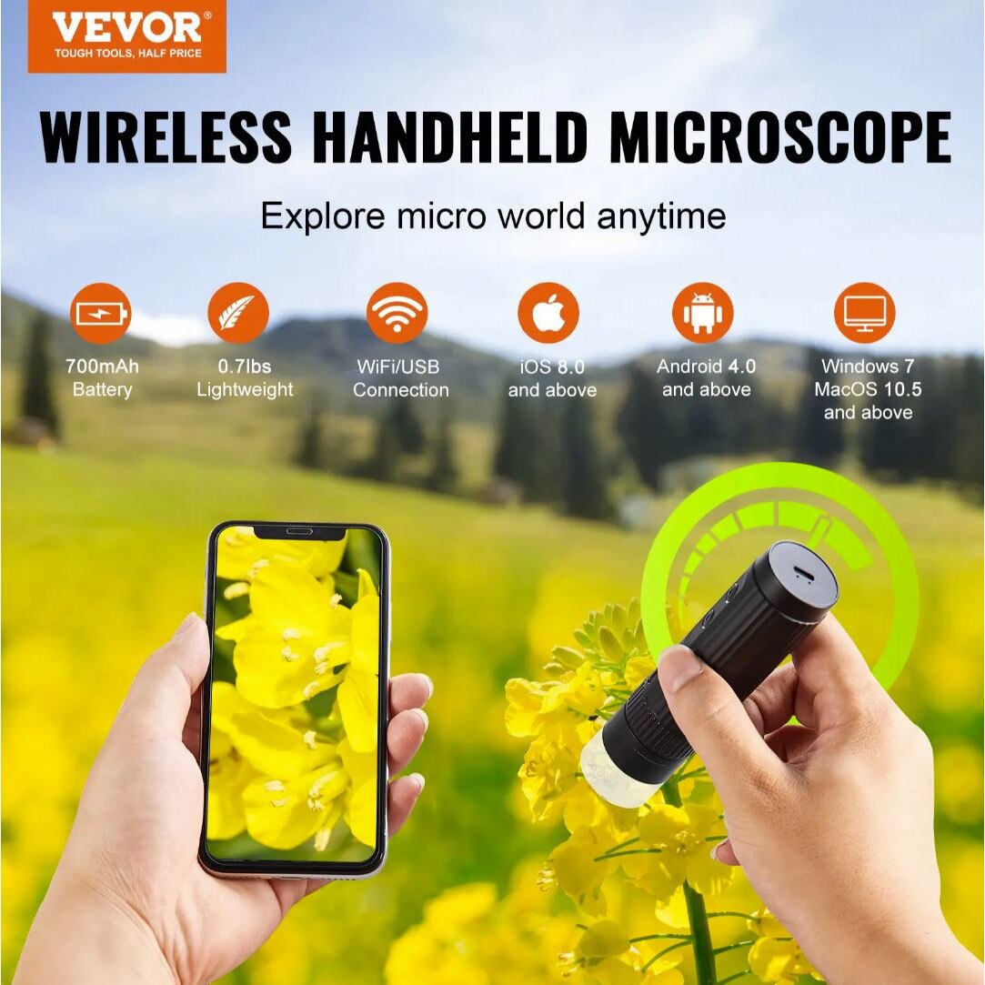 USB gyermekmikroszkóp Vevor W1A, Wi-Fi, 50-1000X nagyítás, LED ...