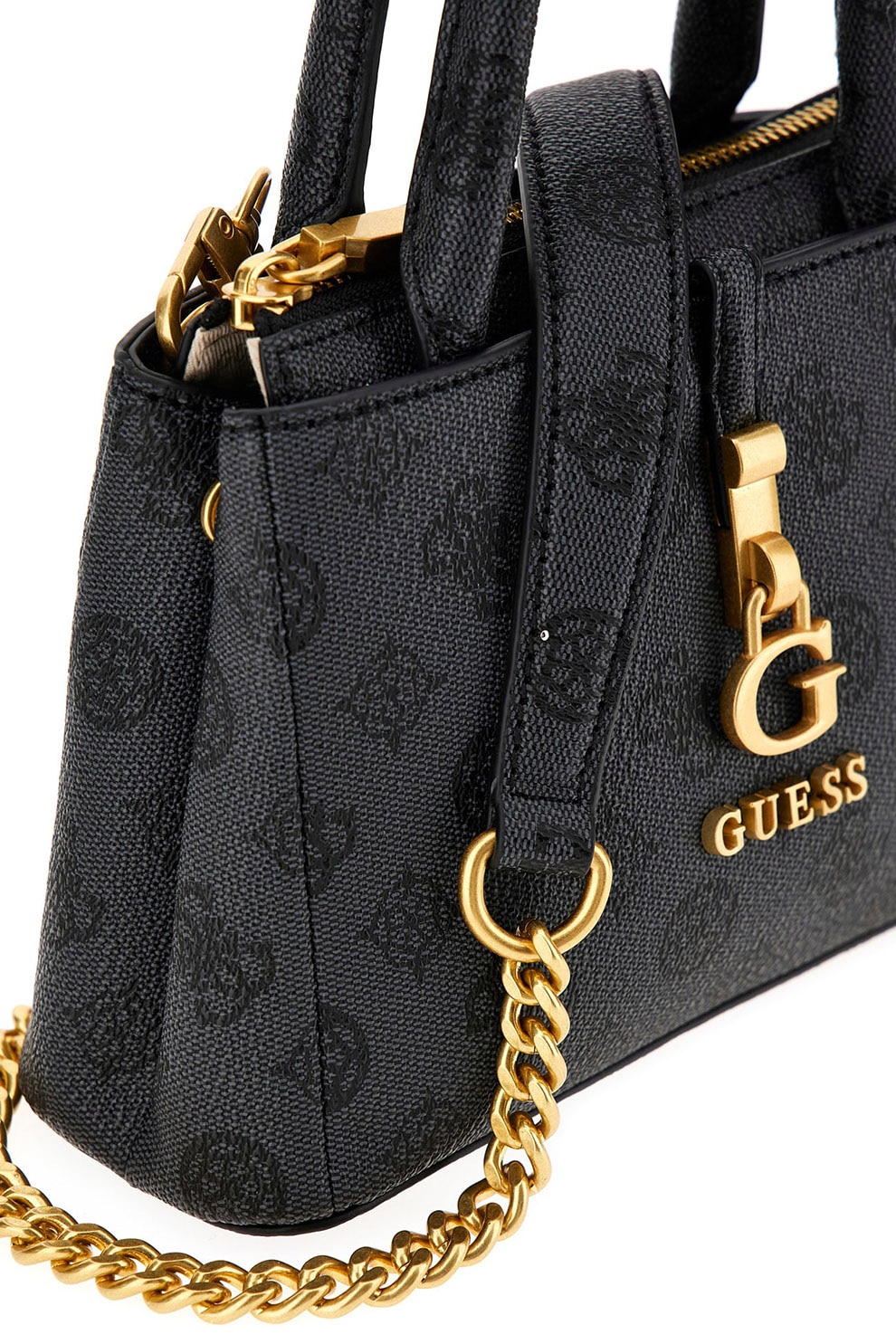 Guess, Geanta cu maner si logo James, Negru, Gri carbune - eMAG.ro