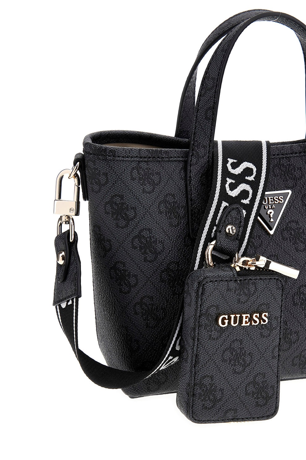 Guess, Geanta tote mini Latona, Negru, Gri carbune - eMAG.ro