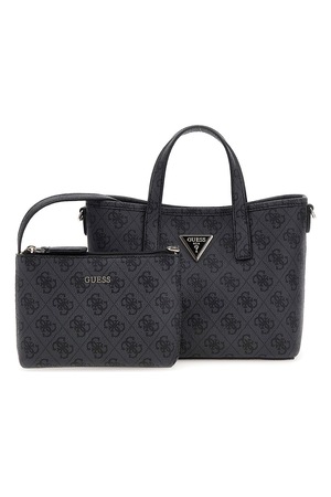 Guess, Geanta tote mini Latona, Negru, Gri carbune - eMAG.ro