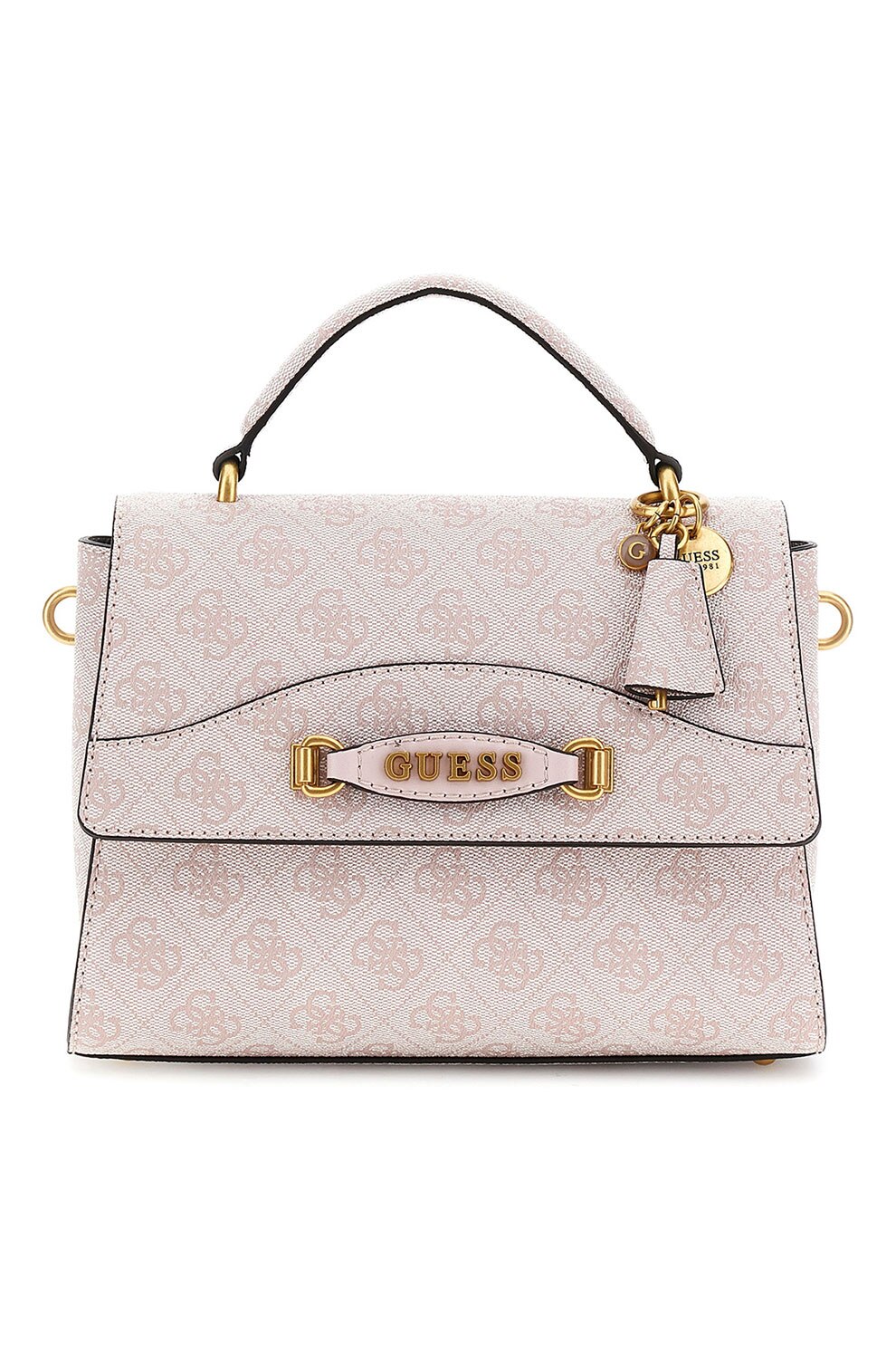 Guess, Geanta cu logo si clapa, Alb, Piersica - eMAG.ro