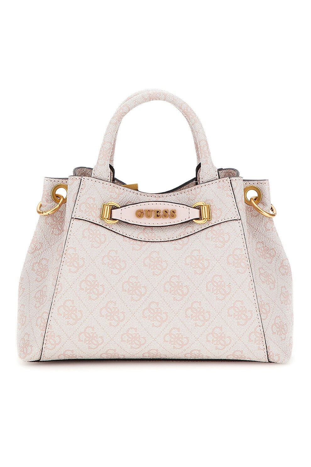 Guess, Geanta cu monograma si maner Emera, Alb, Piersica - eMAG.ro
