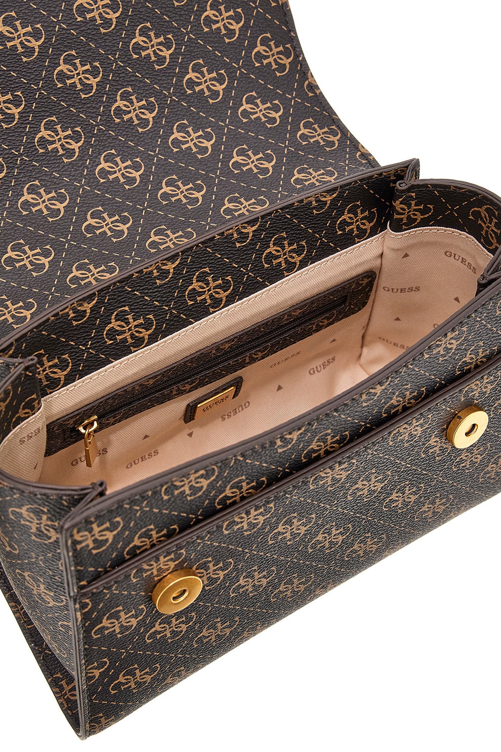 Guess, Geanta cu maner si monograma Emera, Negru, Maro - eMAG.ro