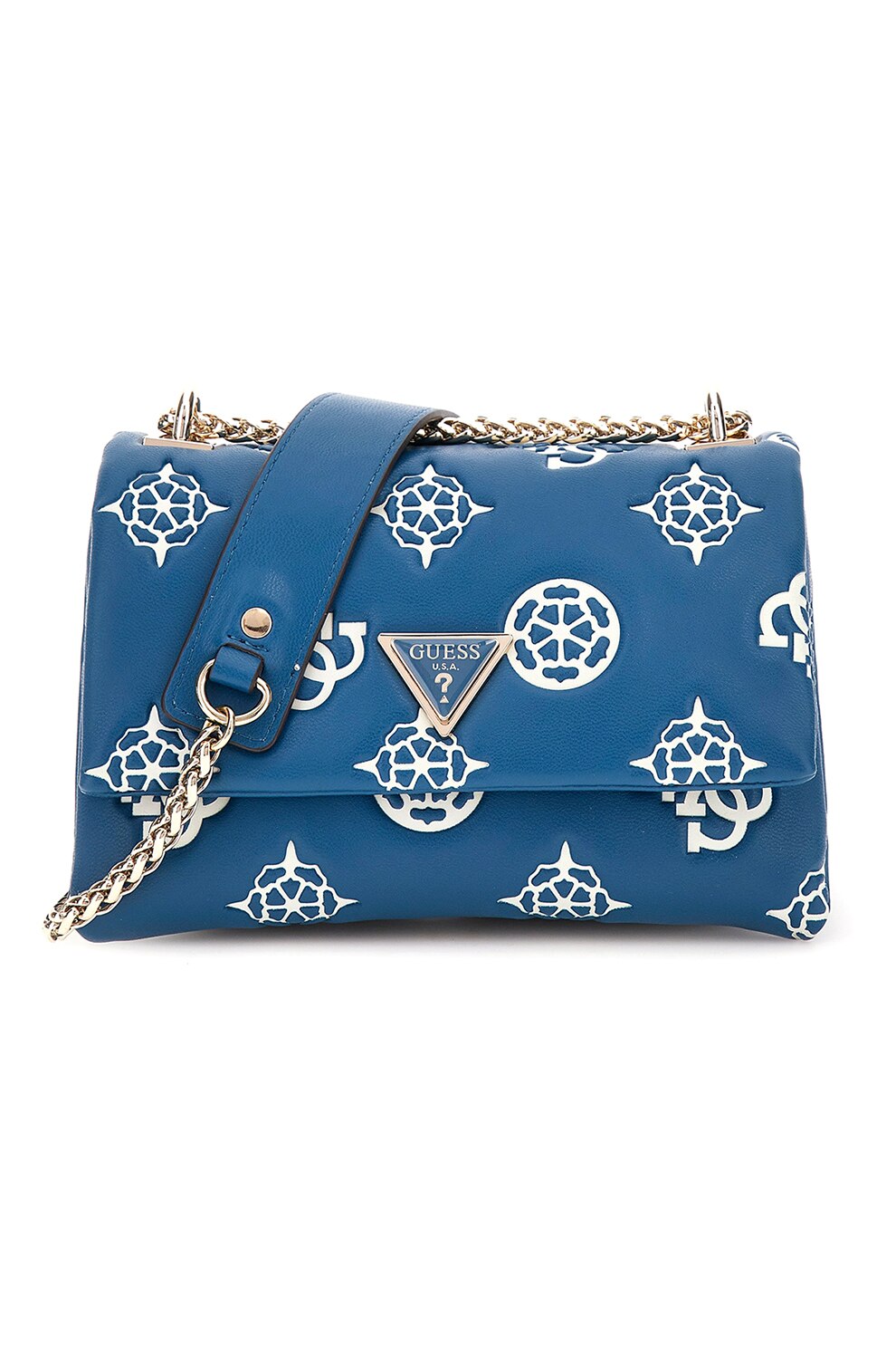 Guess, Geanta crossbody mica Deesa, Alb, Albastru petrol - eMAG.ro