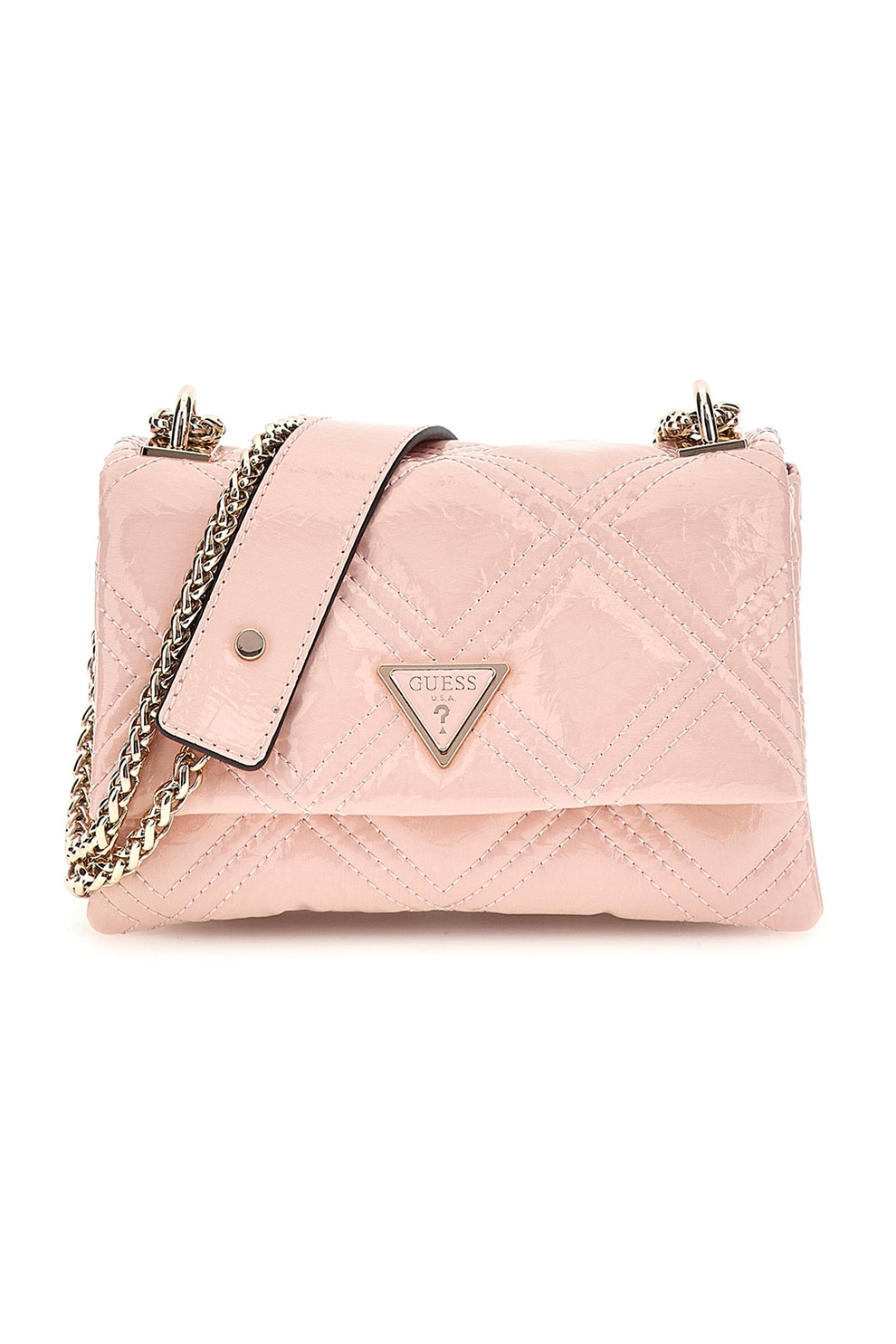 Guess, Geanta de umar cu aspect lacuit Deesa, Roz pastel - eMAG.ro