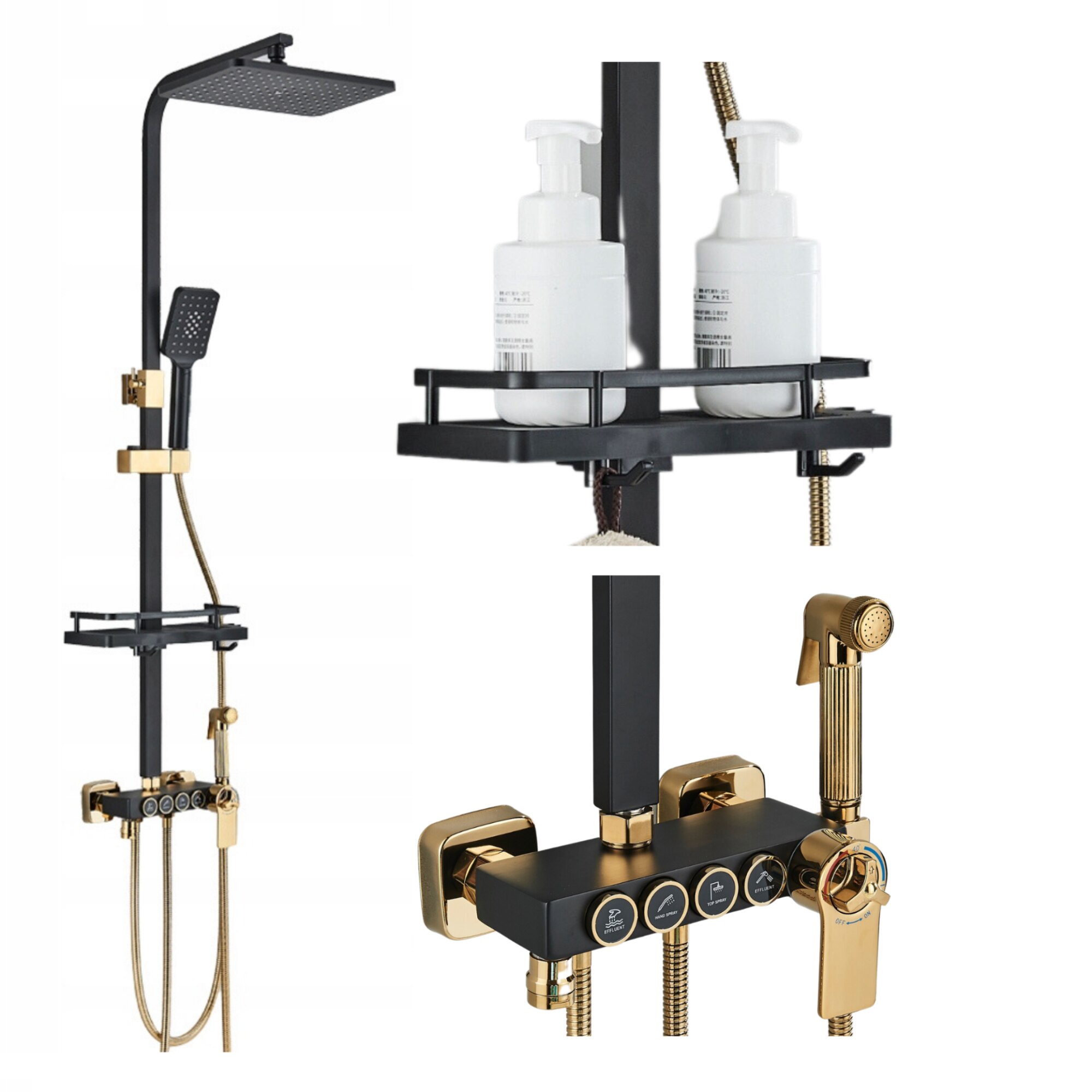Set de dus, Ari, Inox, Negru/Auriu - eMAG.ro