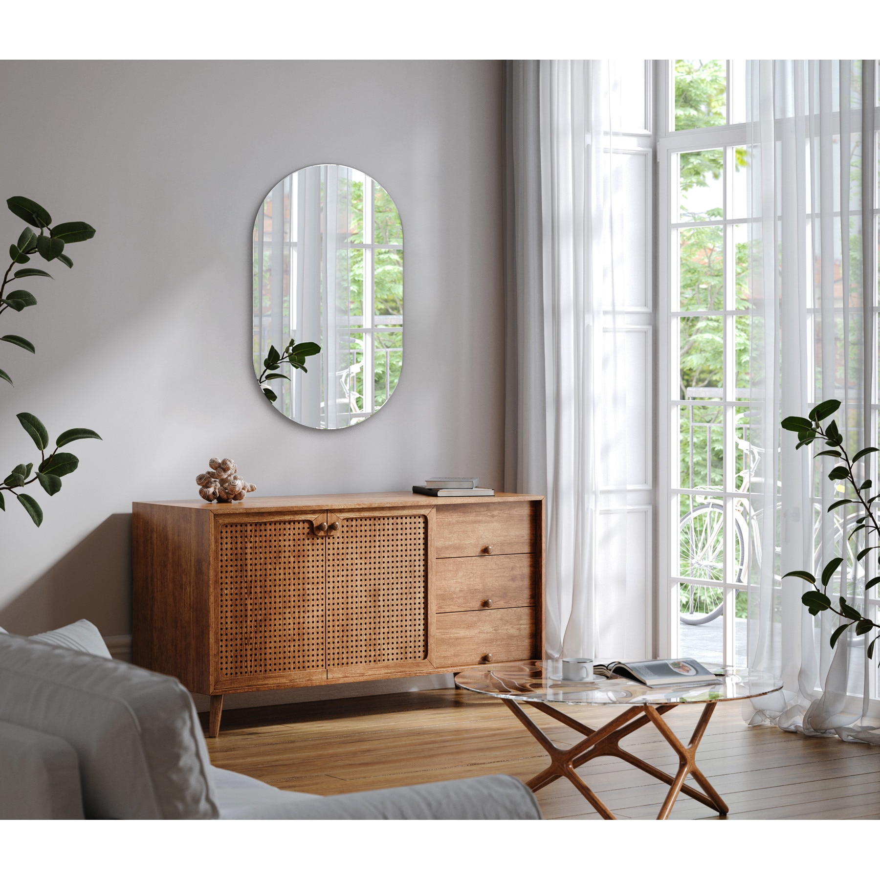 Oglinda oval, Wallfluent, Decorativa, 58 cm x 100 cm ...