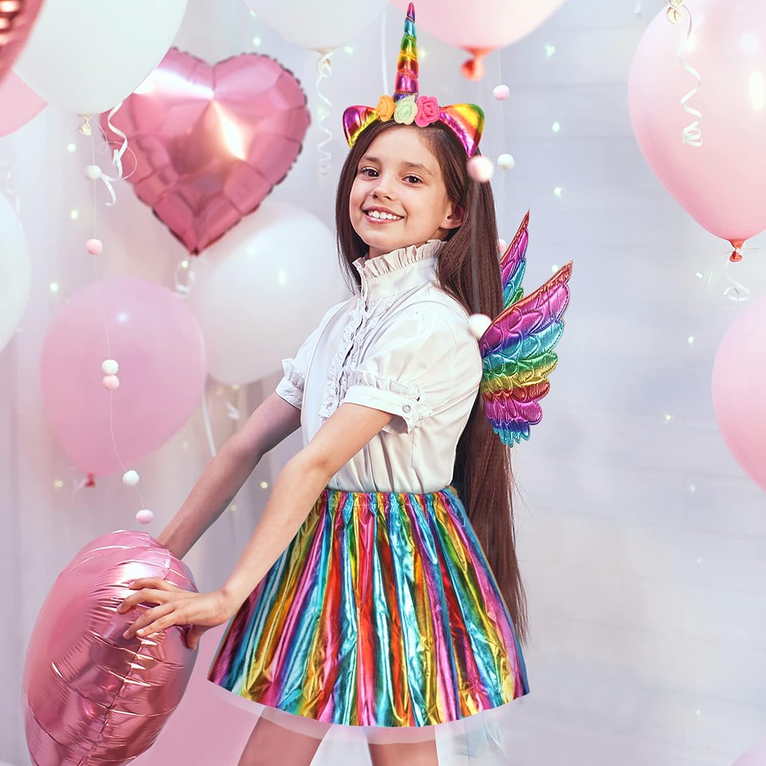 Costum carnaval pentru fetite, Zola®, model unicorn, aripi multicolore ...