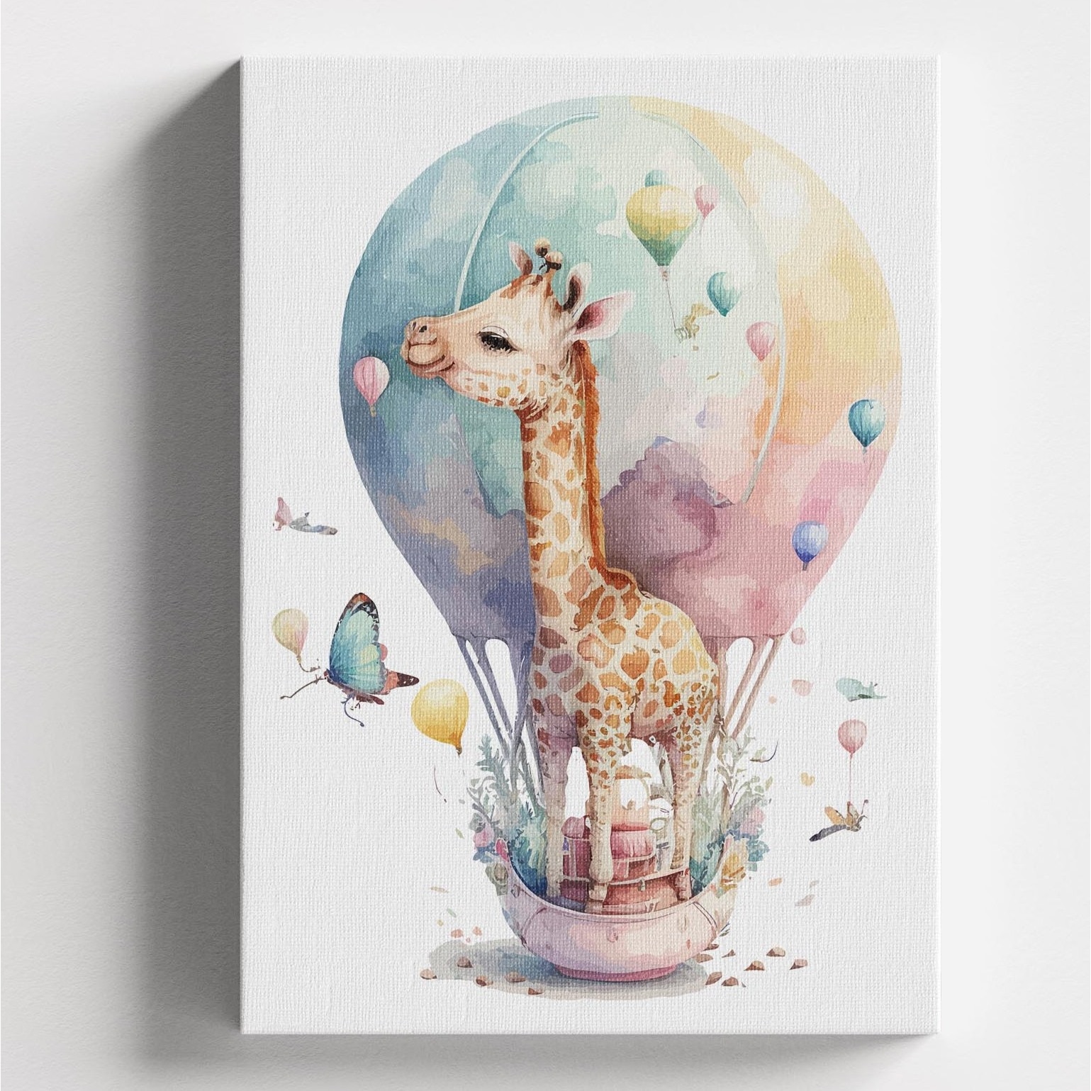 Tablou canvas, camera copii, desen acuarele pui de girafa, multicolor ...