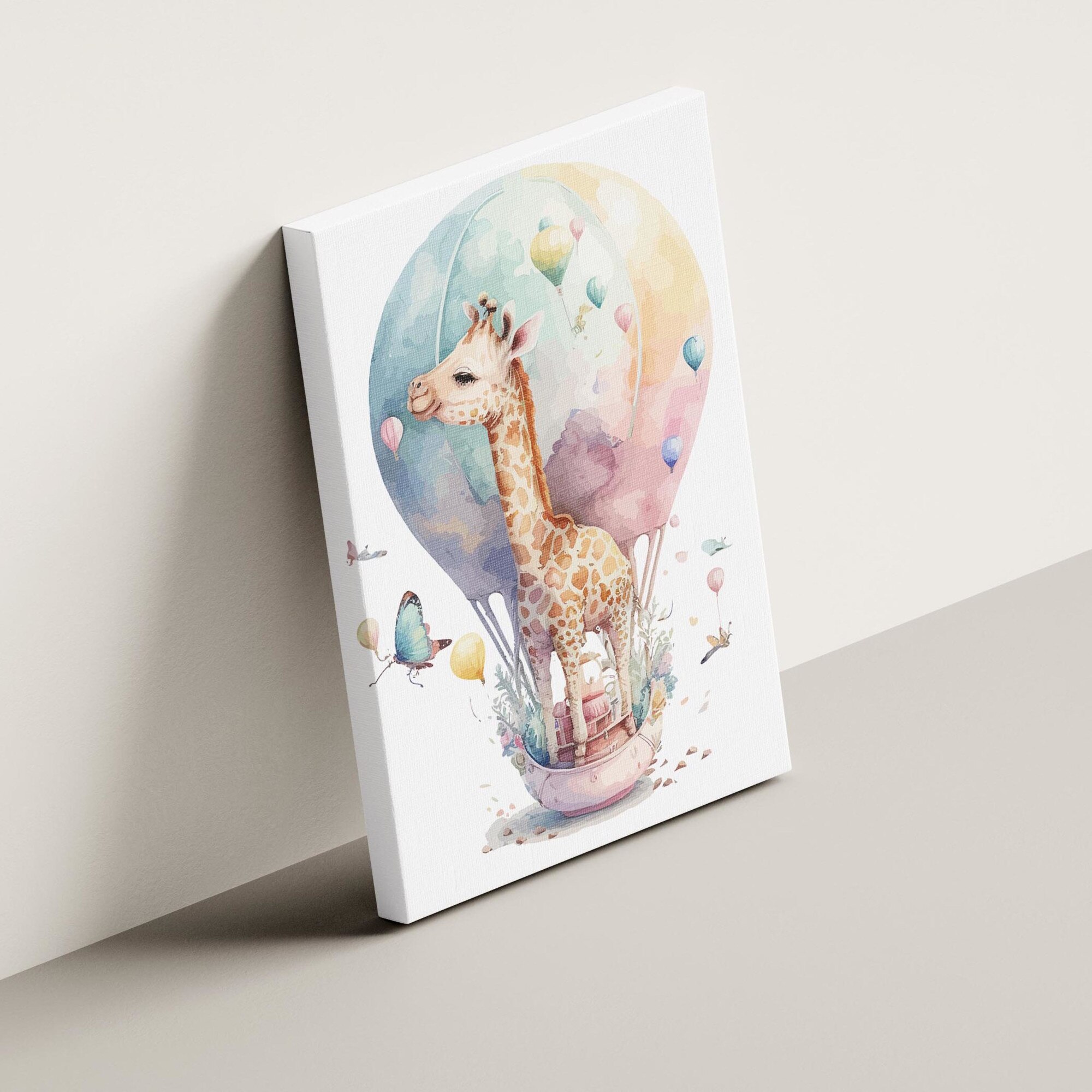 Tablou canvas, camera copii, desen acuarele pui de girafa, multicolor ...