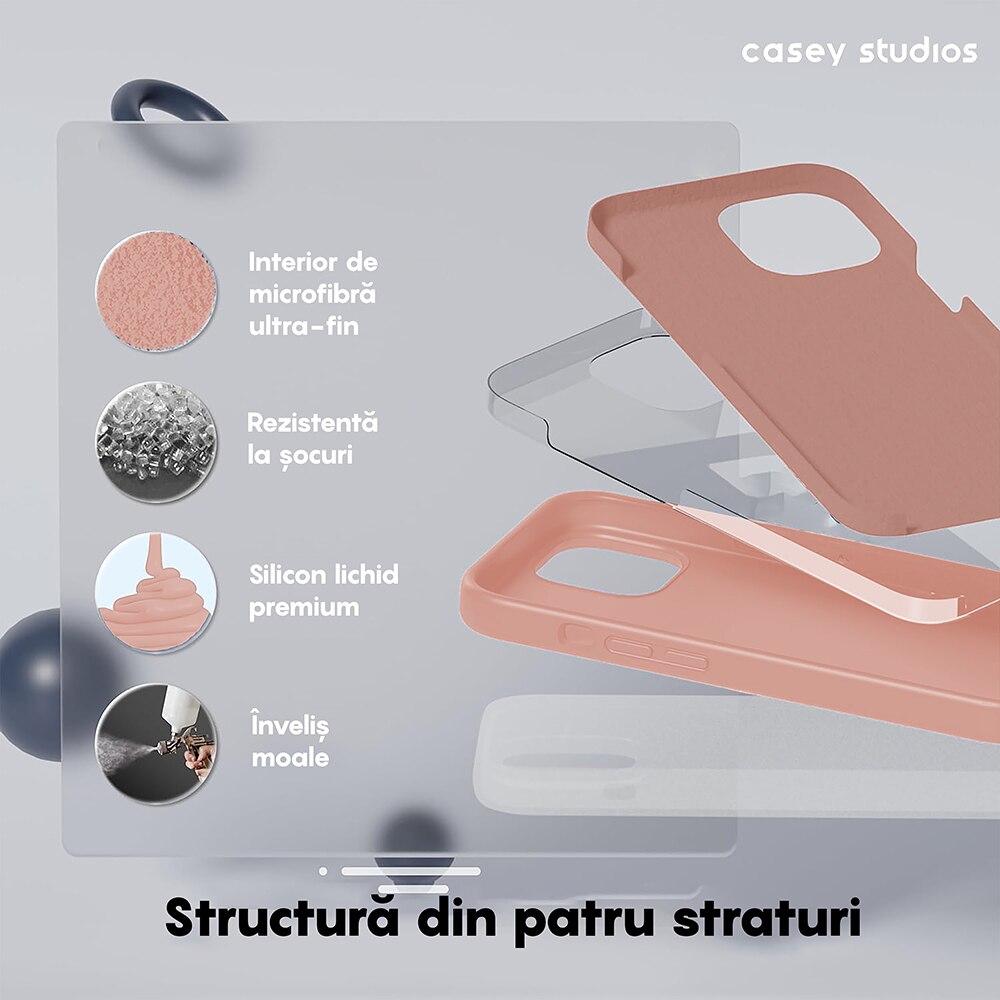 Husa CASEY STUDIOS™ pentru iPhone 15, Soft Silicone Premium, Microfibra ...