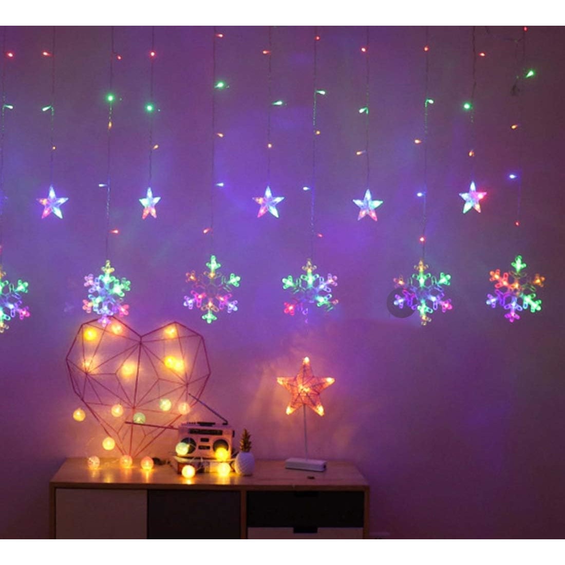 Instalatie Craciun Dalys® perdea luminoasa fulgi de zapada cu stele ...