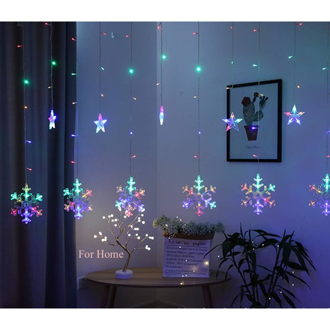 Instalatie Craciun Dalys® perdea luminoasa fulgi de zapada cu stele ...