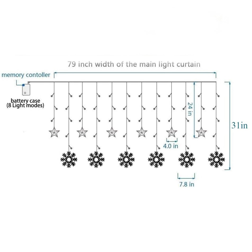 Instalatie Craciun Dalys® perdea luminoasa fulgi de zapada cu stele ...