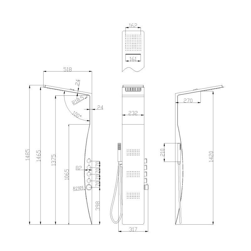 Panou de dus ASPEN 146, 5×23, 2×51, 8cm – aluminiu mat - eMAG.ro