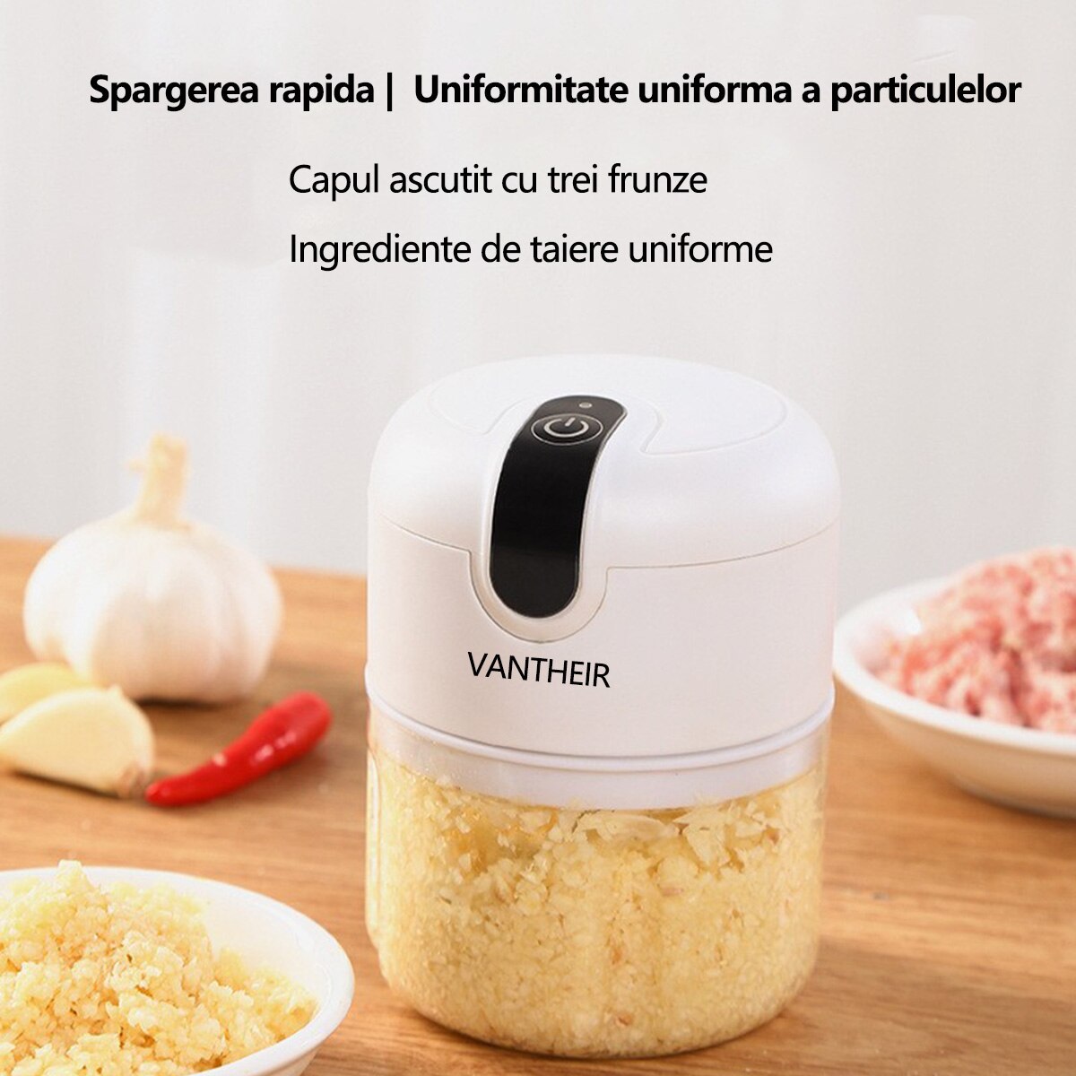 Mini portabil electric de taiere a alimentelor VANTHEIR, 250 ml, 2 lame ...