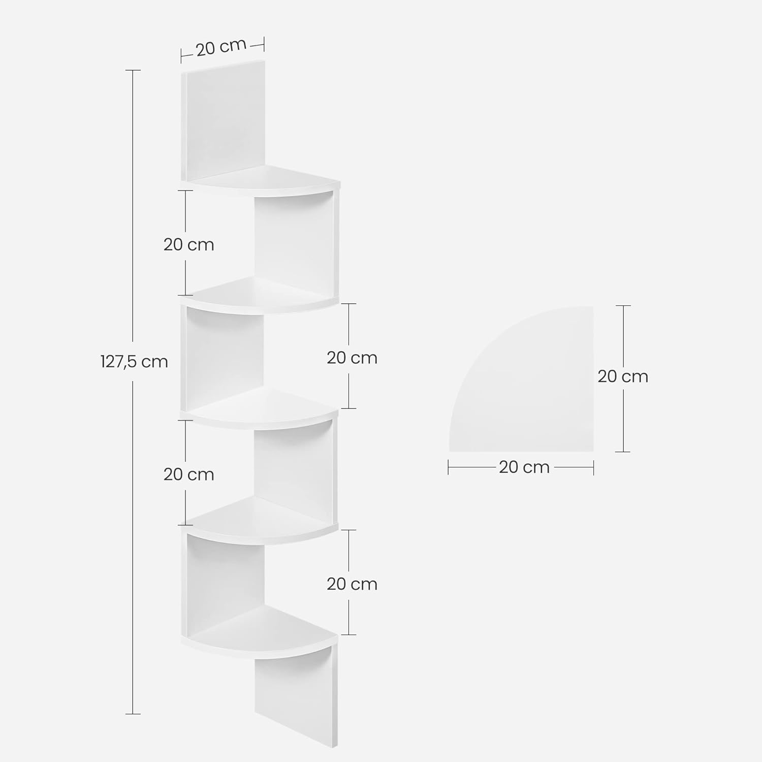 Raft suspendat de colt, 5 polite, MDF, 20 x 20 x 127, 5 cm, alb - eMAG.ro