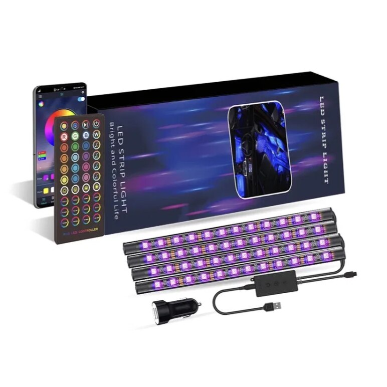 Комплект LED ленти за осветление на интериор на автомобил, RGB, с ...