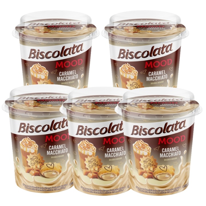 Set biscuiti cu crema de caramel Macchiato Biscolata Mood, 5 buc x 125 gr - eMAG.ro