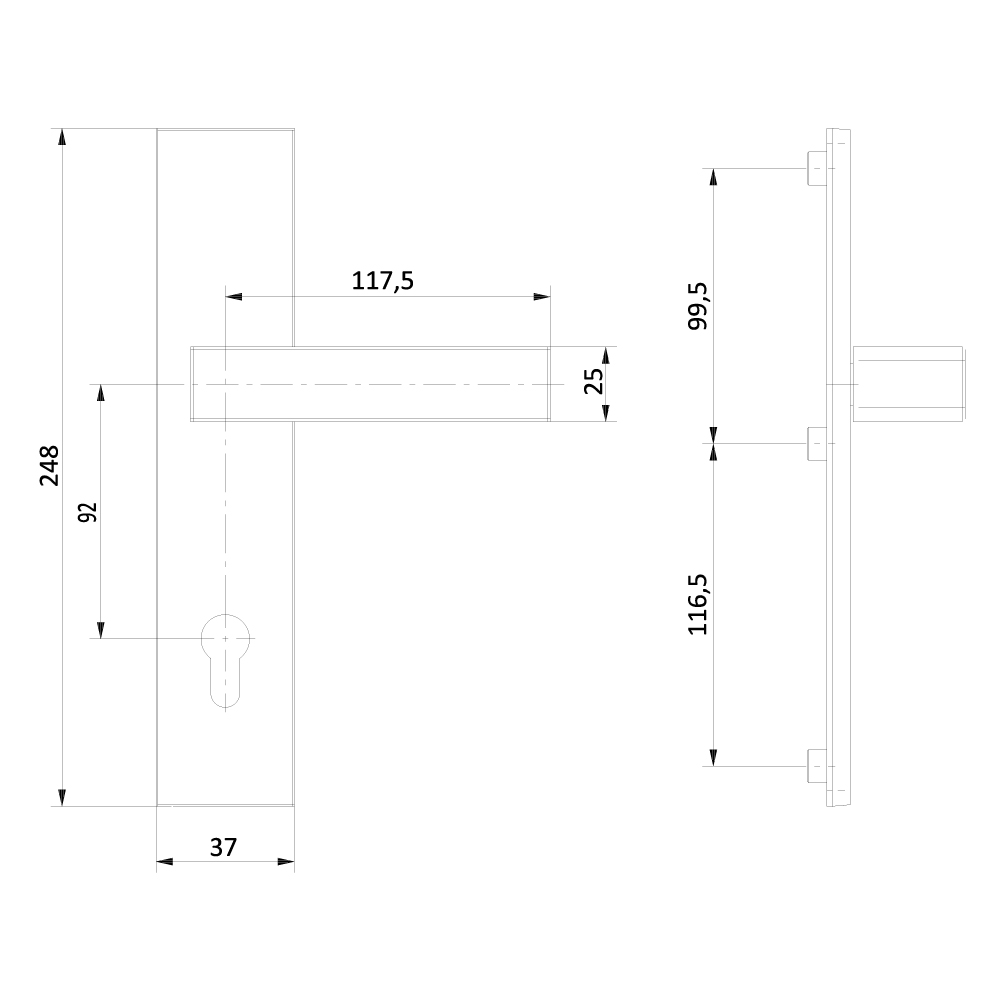 Maner usa Dublin37, din aluminiu eloxat, latime sild 37mm, interax 92mm ...