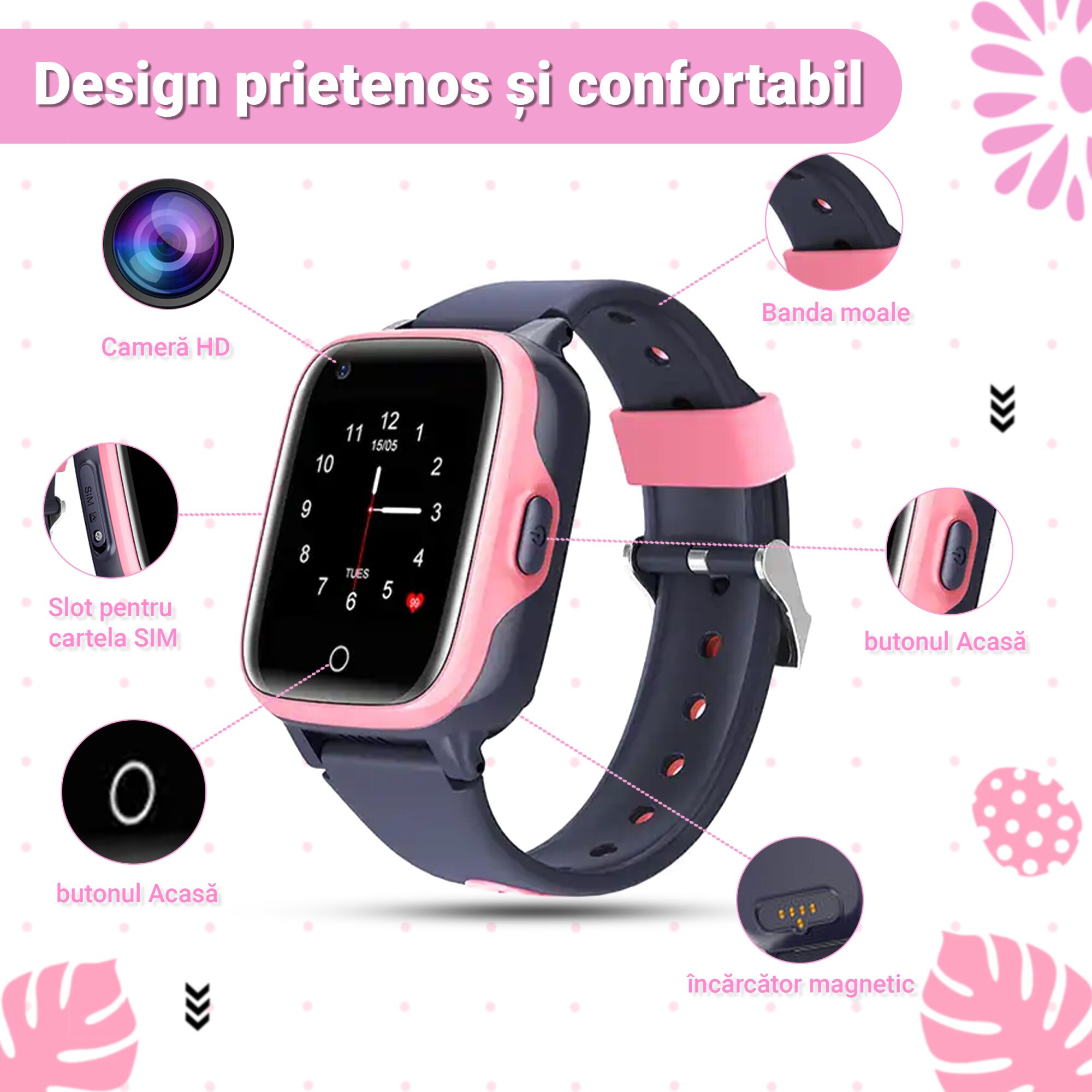 Ceas smartwatch copii GPS 4G, Wingereich ™, Whatsapp, localizare GPS ...