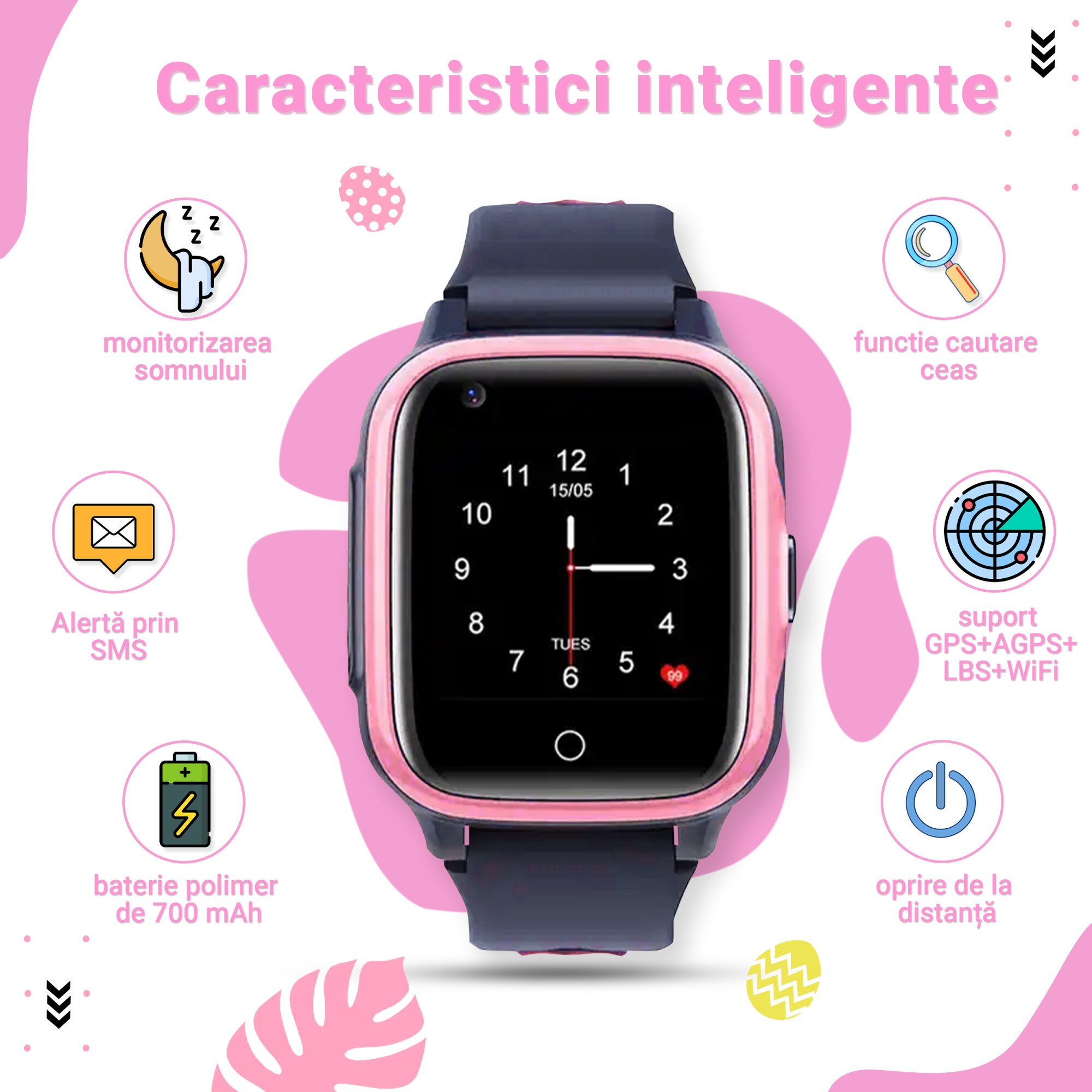 Ceas smartwatch copii GPS 4G, Wingereich ™, Whatsapp, localizare GPS ...