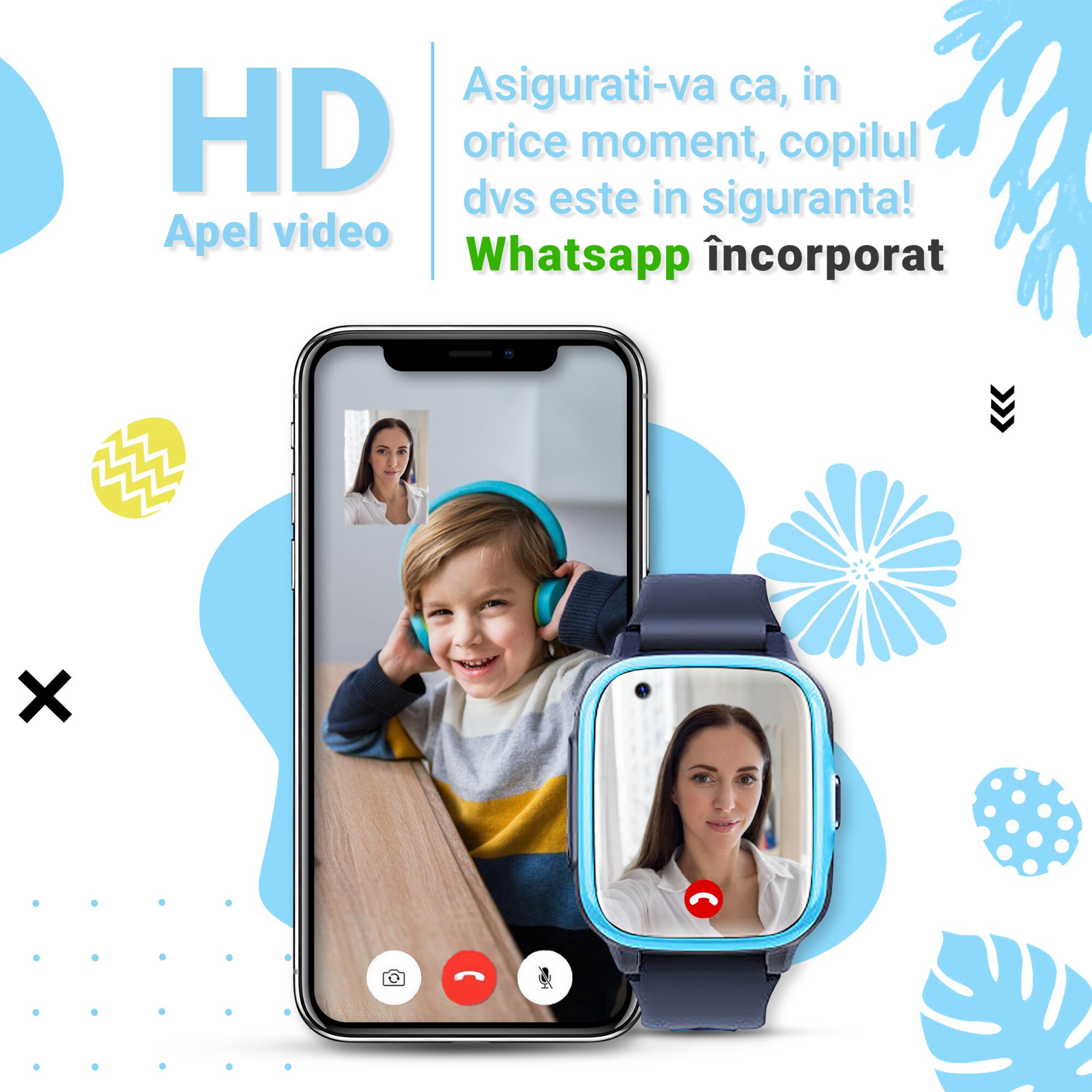 Ceas smartwatch copii GPS 4G, Wingereich ™, Whatsapp, localizare GPS ...