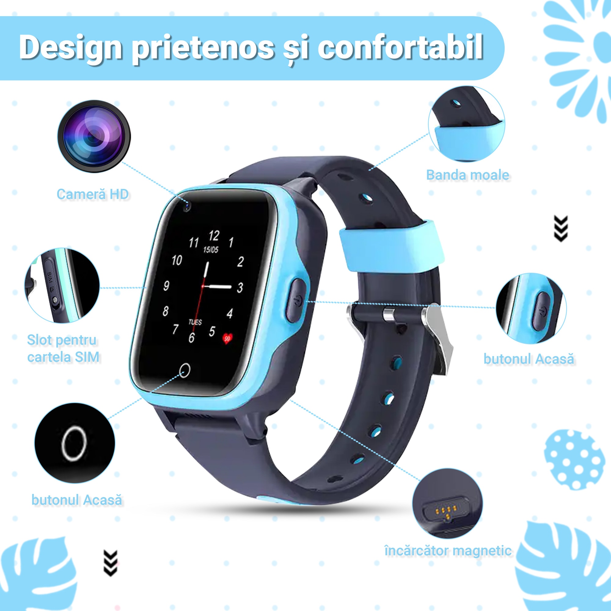 Ceas smartwatch copii GPS 4G, Wingereich ™, Whatsapp, localizare GPS ...
