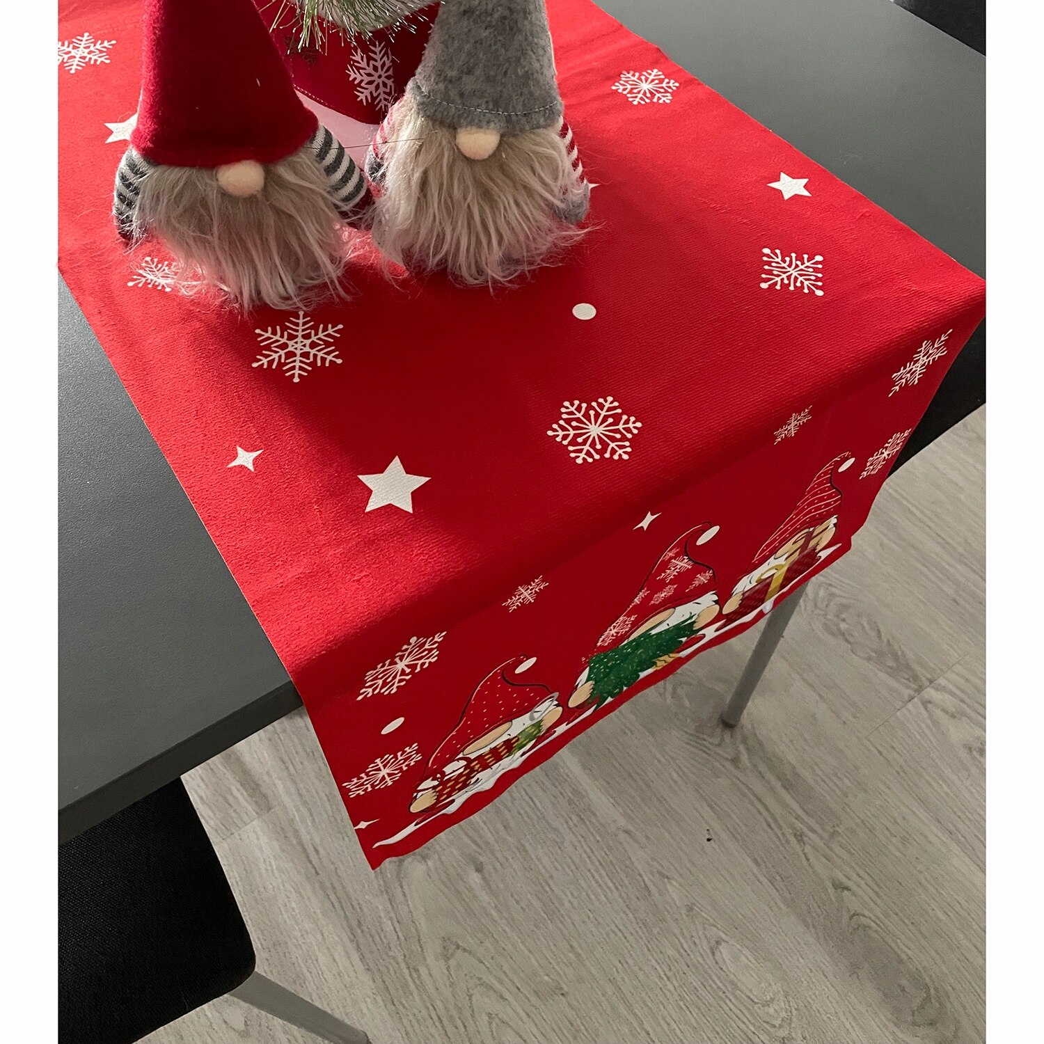 Napron decorativ pentru sarbatori, Zola®, rosu cu fulgi de nea si ...