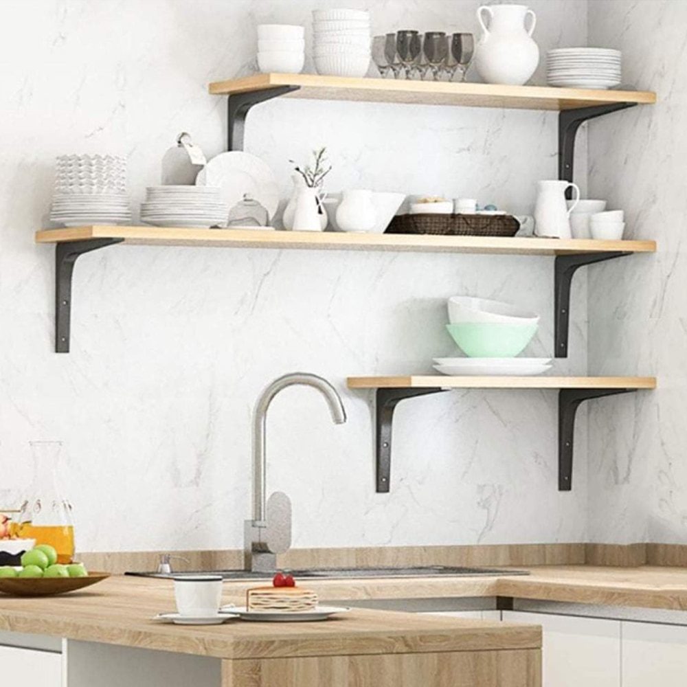 Set 4 Suport raft simplu, GOGOU®, 200x150mm, Inox, Cu suruburi, Negru ...