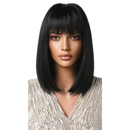 Peruca medie, Neagra, Animis Beauty ®, fibra sintetica cu aspect ...