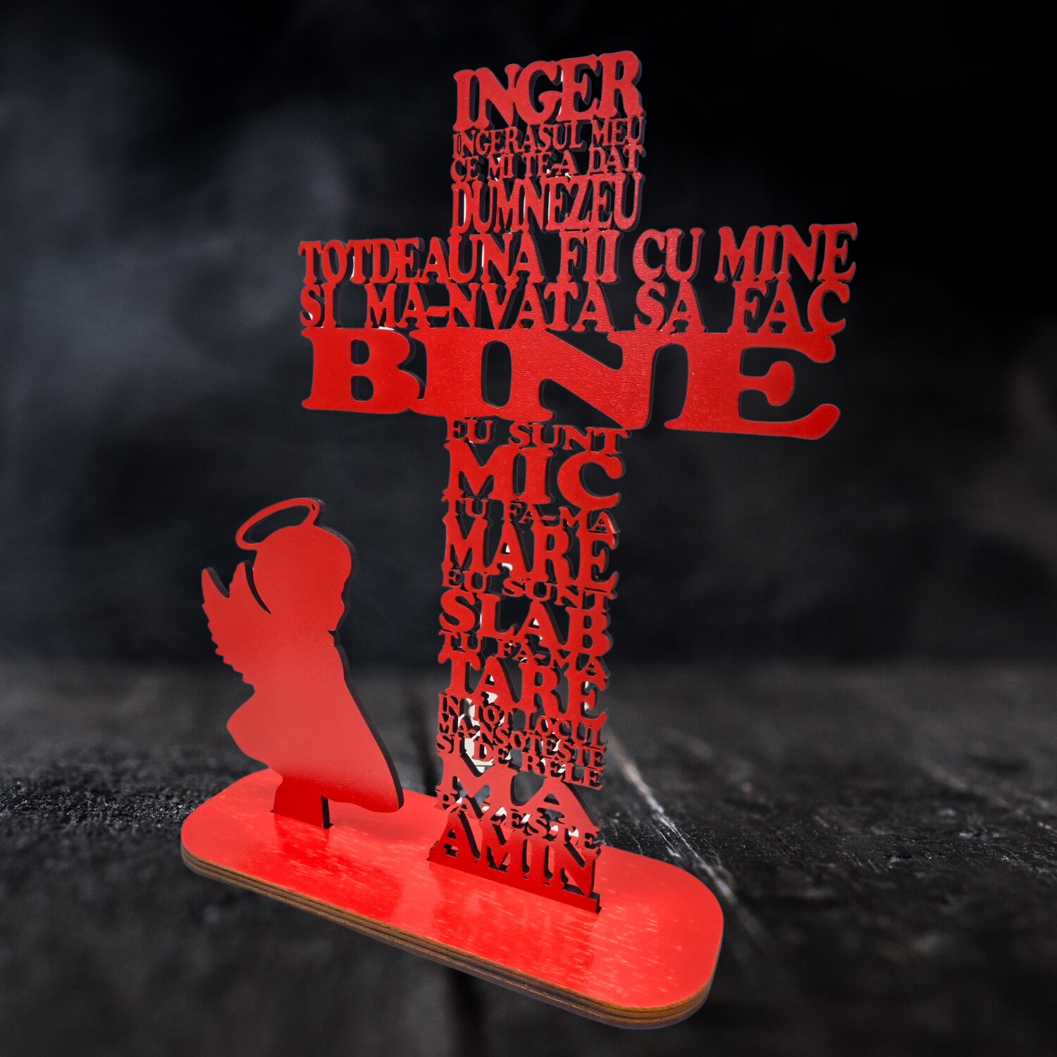 Cruce din lemn cu rugaciunea Inger Ingerasul meu, cu simbol fetita-HDF ...