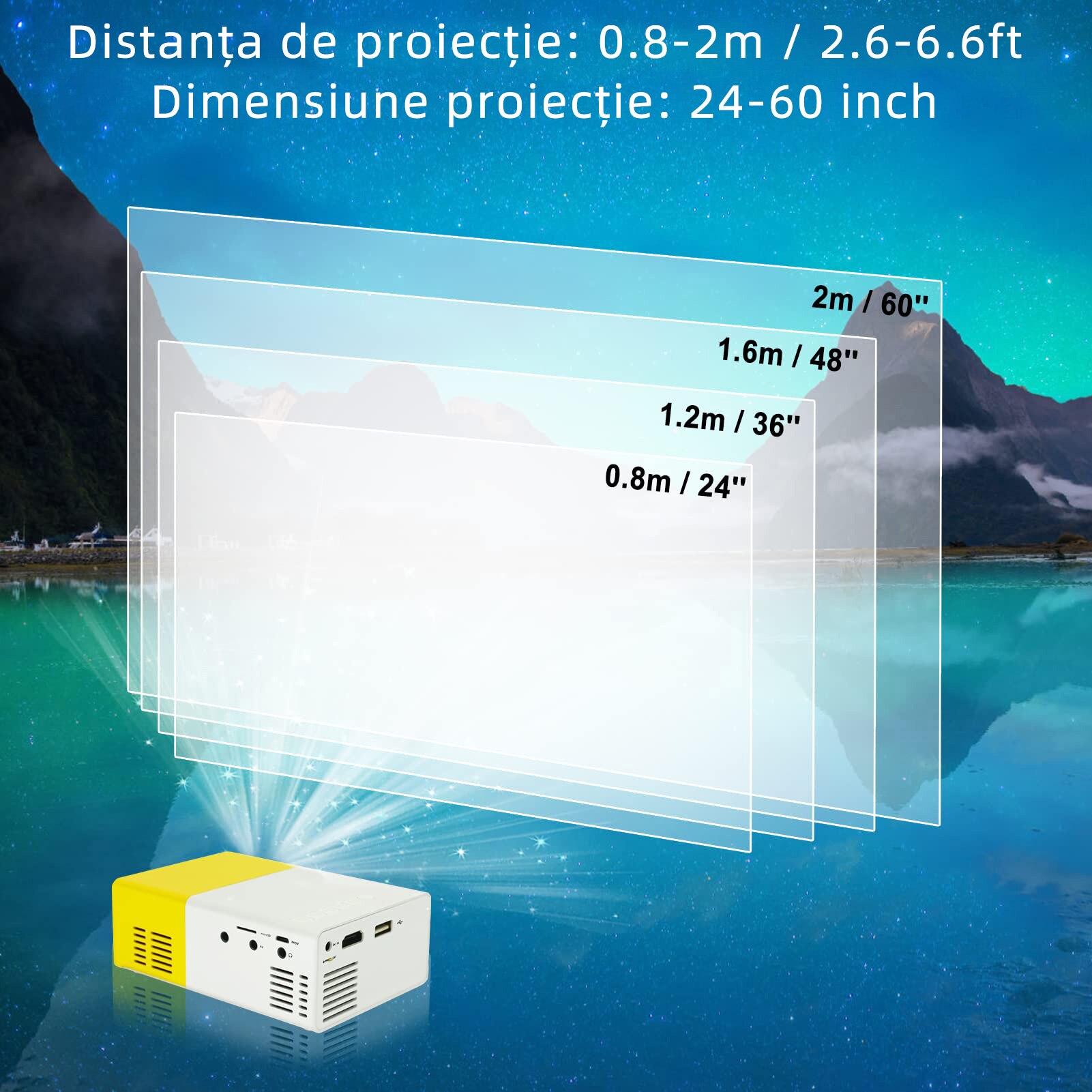 Mini Proiector cu telecomanda, Bolongking®, Videoproiector Smart LED ...