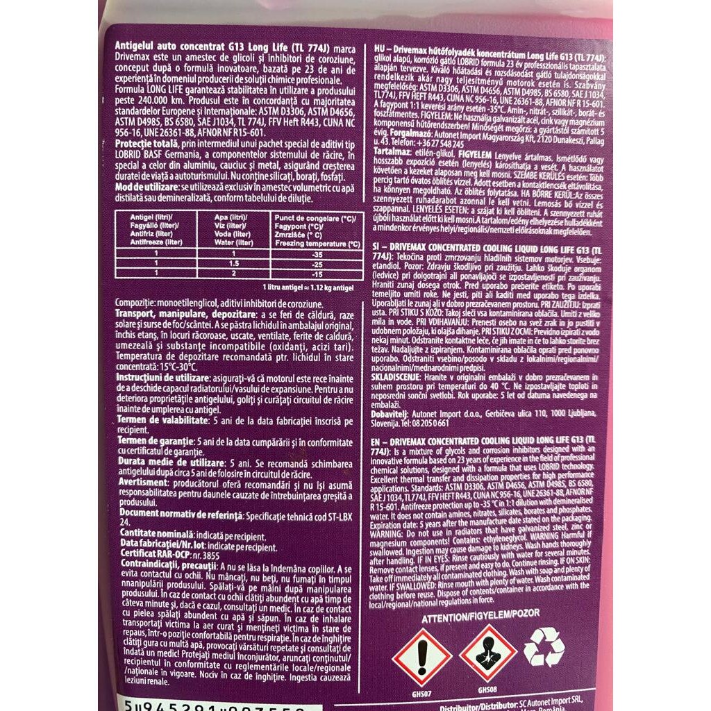 Antigel Auto Mov, Concentrat, DRIVEMAX tip G13, long life 1L - eMAG.ro