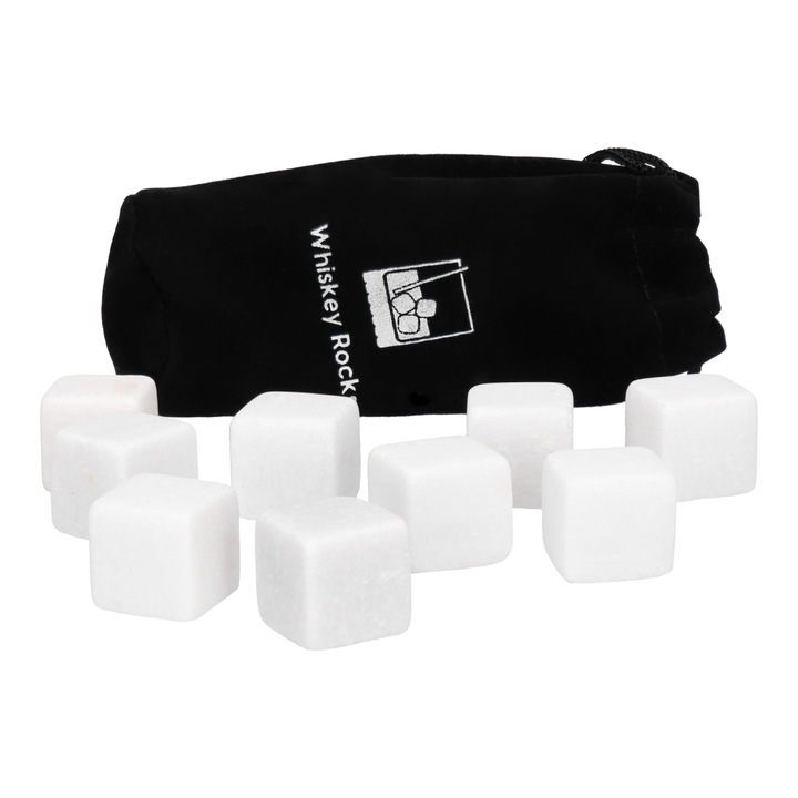 Set 9 cuburi de gheata reutilizabile, Whiskey Rocks, marmura, punga ...