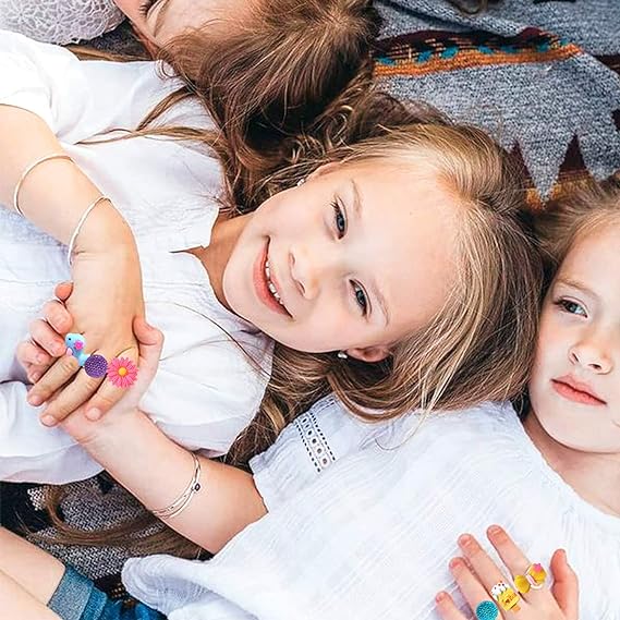 Set 24 inele bijuterii pentru copii, JENUOS®, Plastic, Seif pentru ...