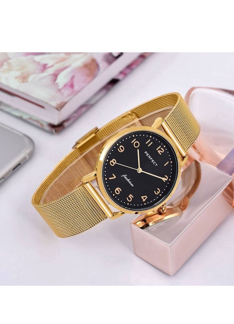 Ceas dama, Perfect, Inox/Metal, Cuart, Auriu - eMAG.ro