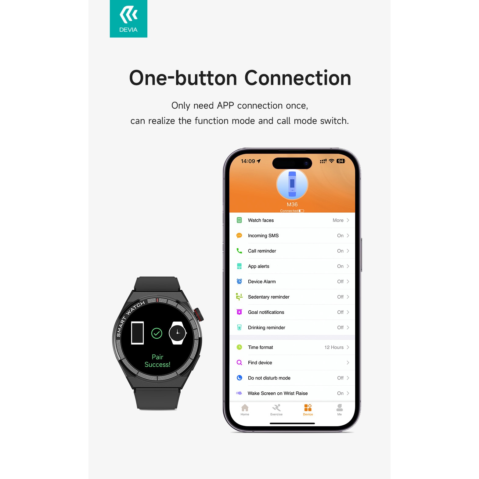 Смарт часовник DEVIA Smart Watch Pro 1, черен - eMAG.bg