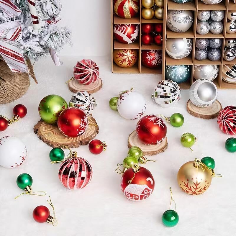 Комплект от 42 коледни топки, пластмасови, червено/бели - eMAG.bg