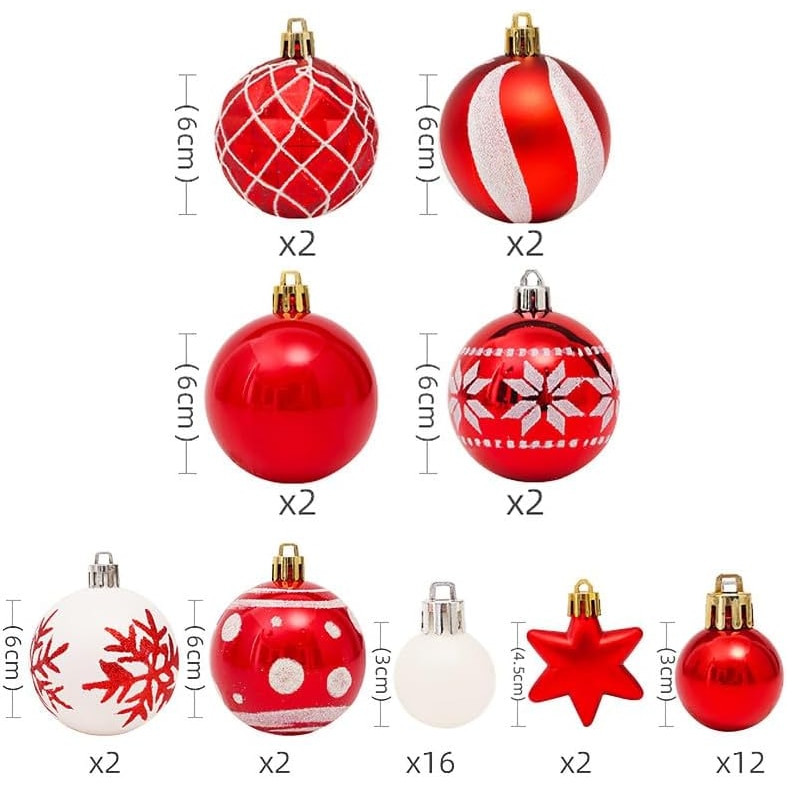 Комплект от 42 коледни топки, пластмасови, червено/бели - eMAG.bg